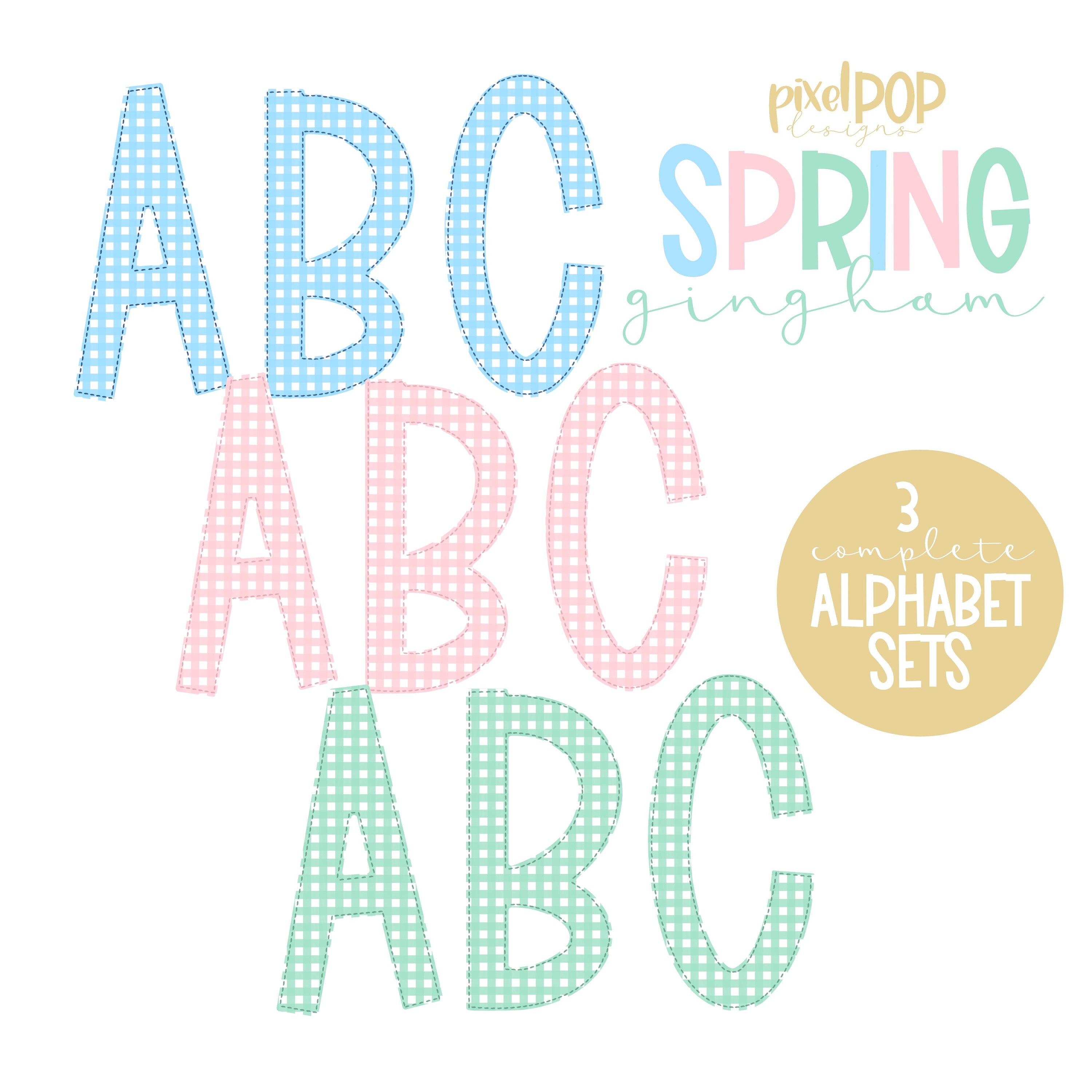 Spring Gingham Alphabet Letter Set Alphapack Font - Etsy
