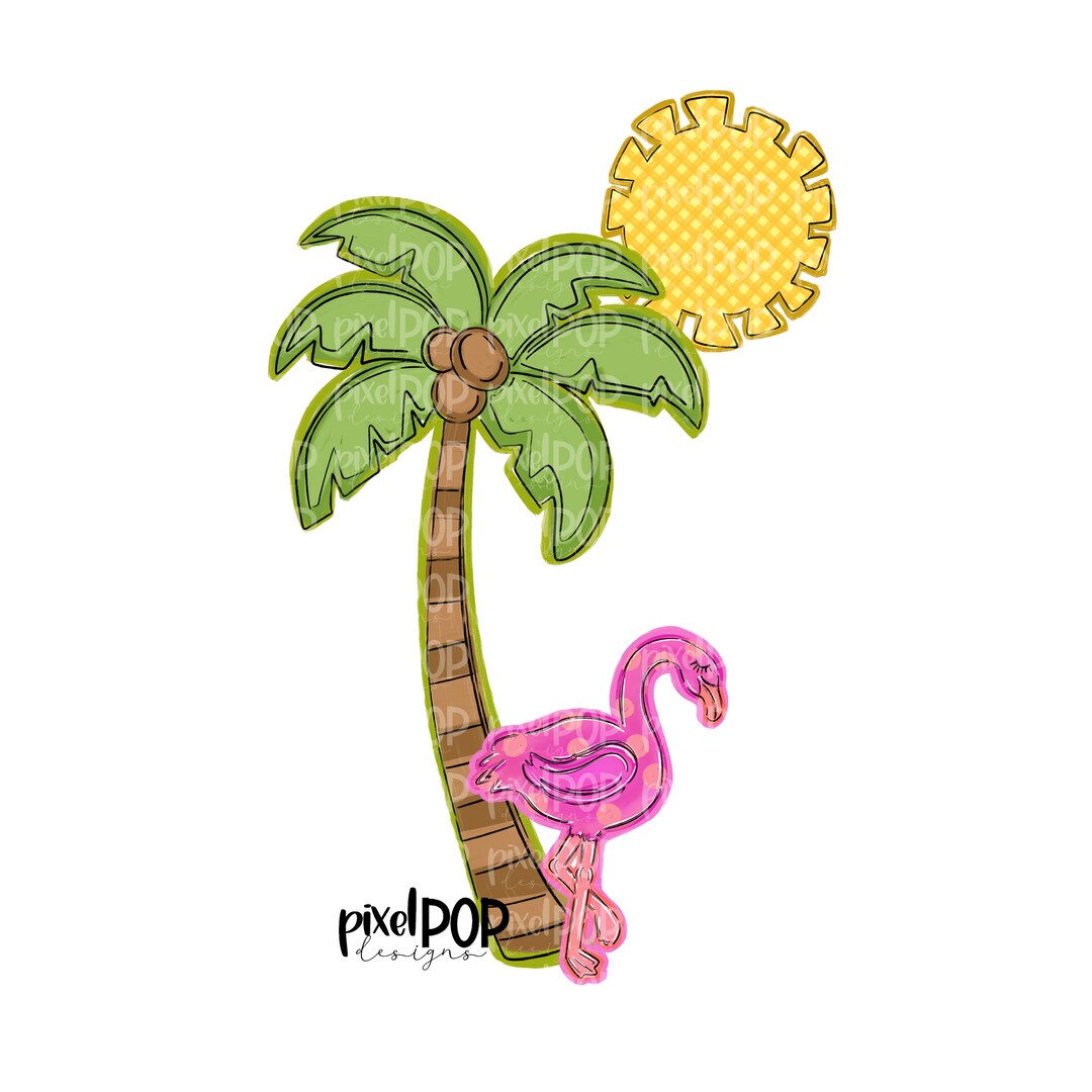 Flamingo Palm and Sun PNG | Beach Design | Palm Tree Digital | Flamingo ...