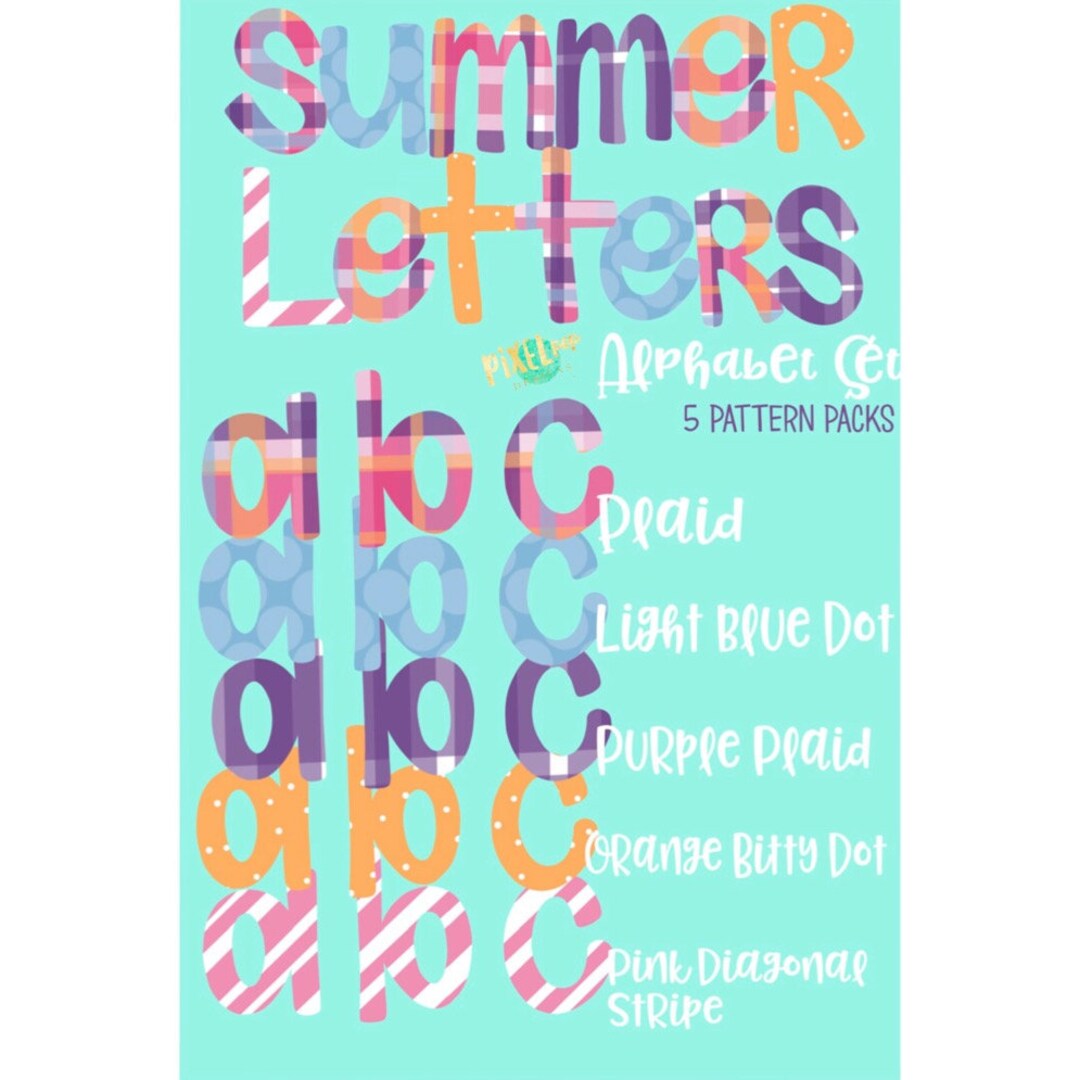 FIVE Summer Alphabet Letter Sets | Alphapack Font | Clipart | Plaid ...