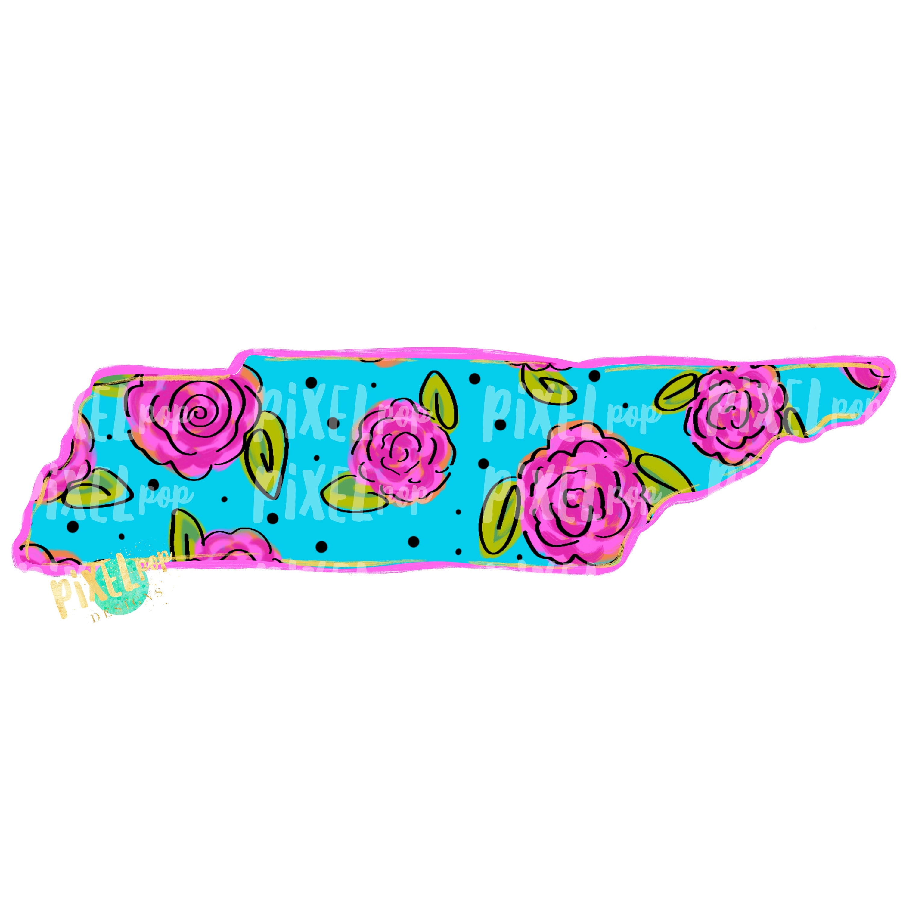 State of Tennessee Shape Blue Floral PNG Tennessee Home - Etsy