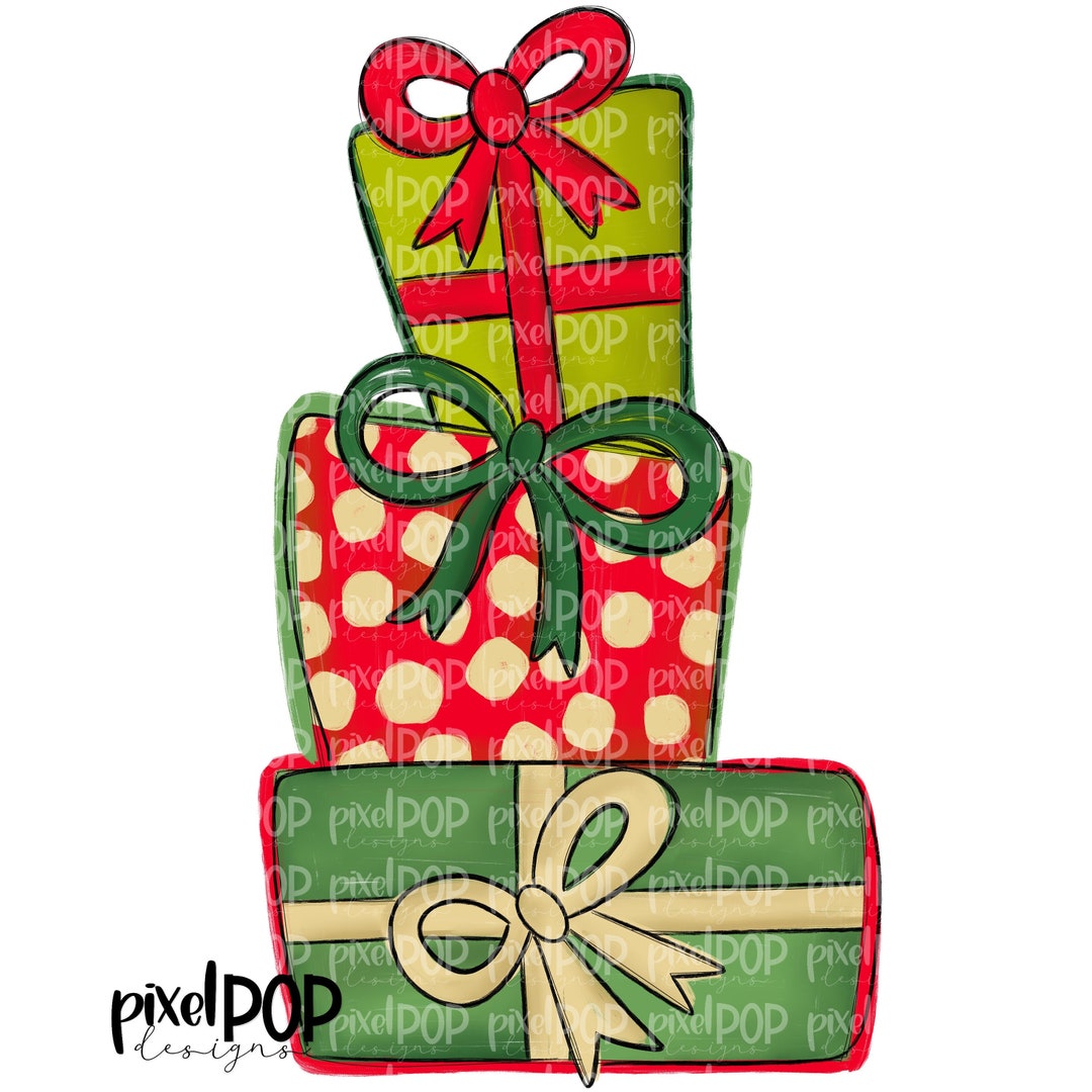 Stacked Christmas Presents PNG | Wrapped Gifts | Gift Wrap Hand Drawn ...