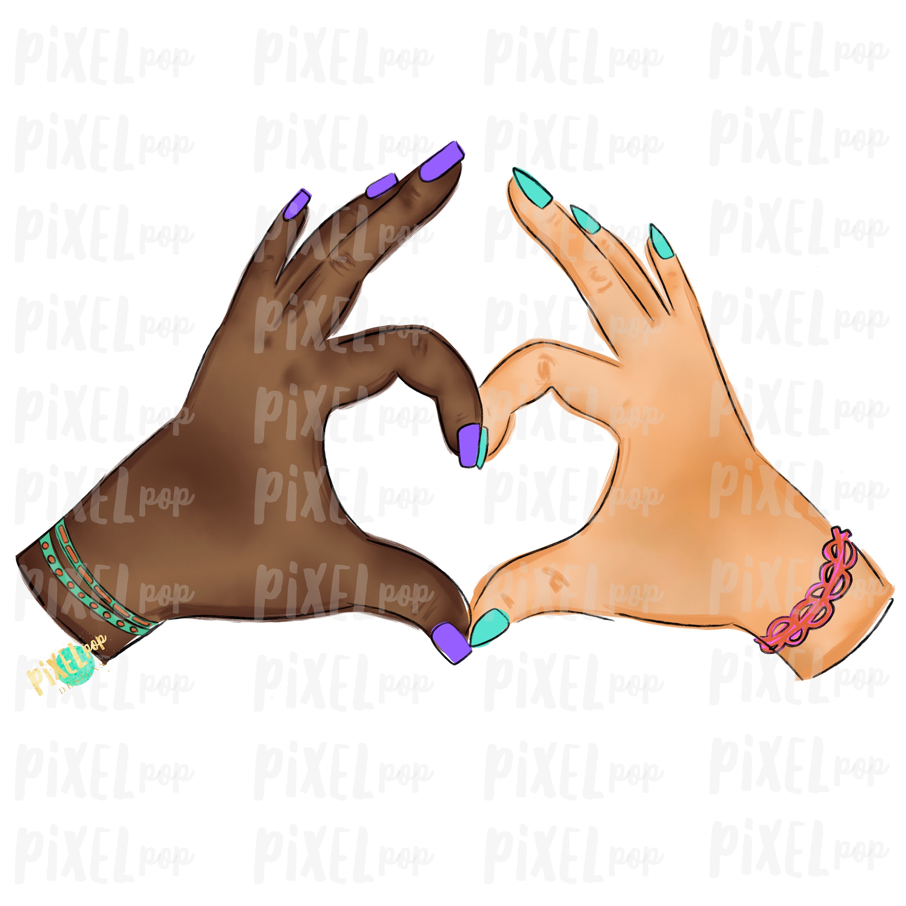 Hand Hearts PNG African American and Caucasian Equality | Etsy