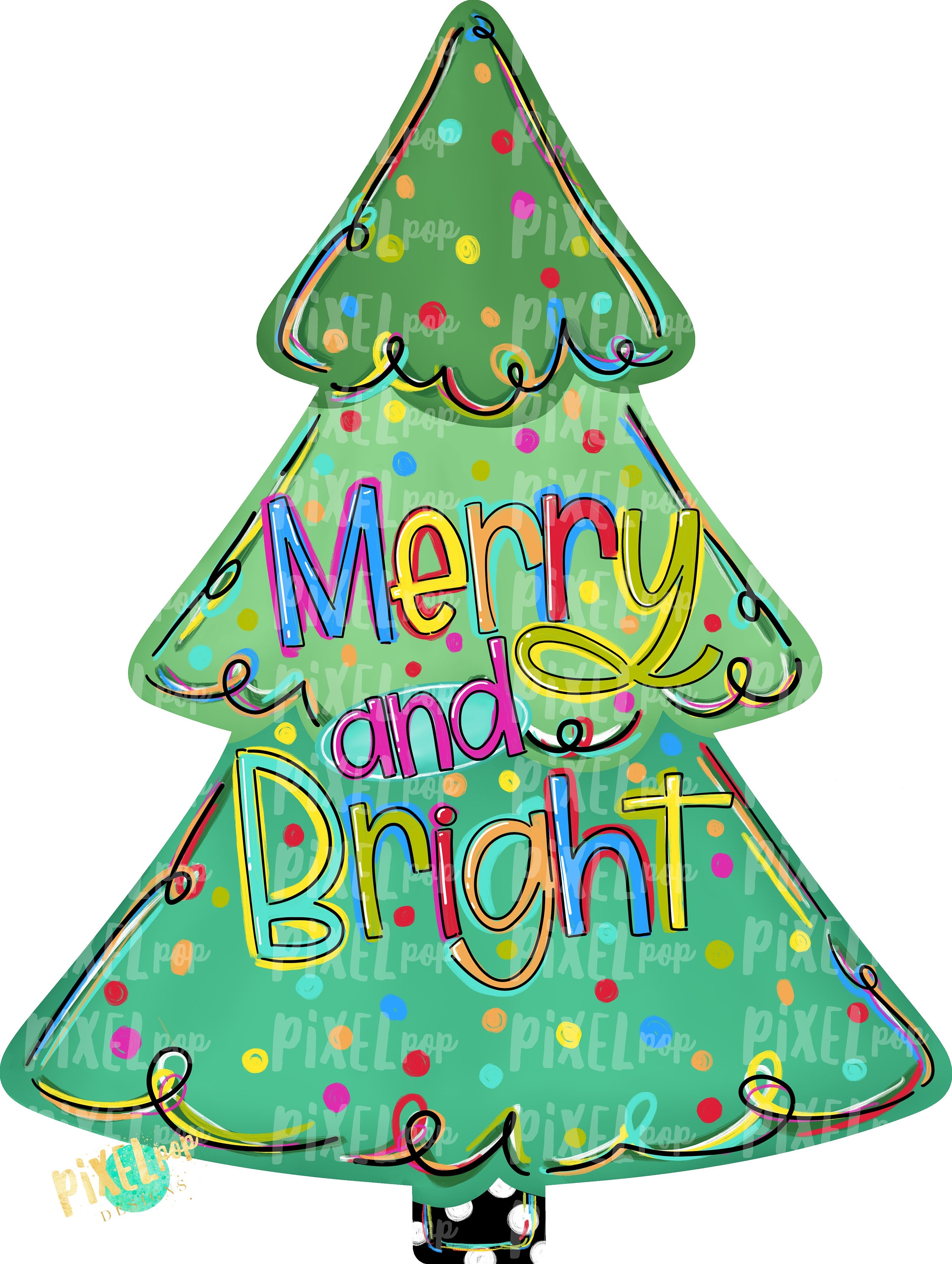 Christmas Tree Merry and Bright PNG | Christmas | Christmas Tree | Hand ...