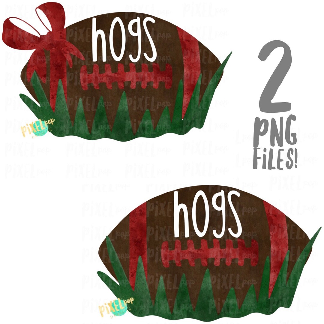 Hogs Red Football Bow Watercolor Hand Drawn Sublimation PNG | Digital ...