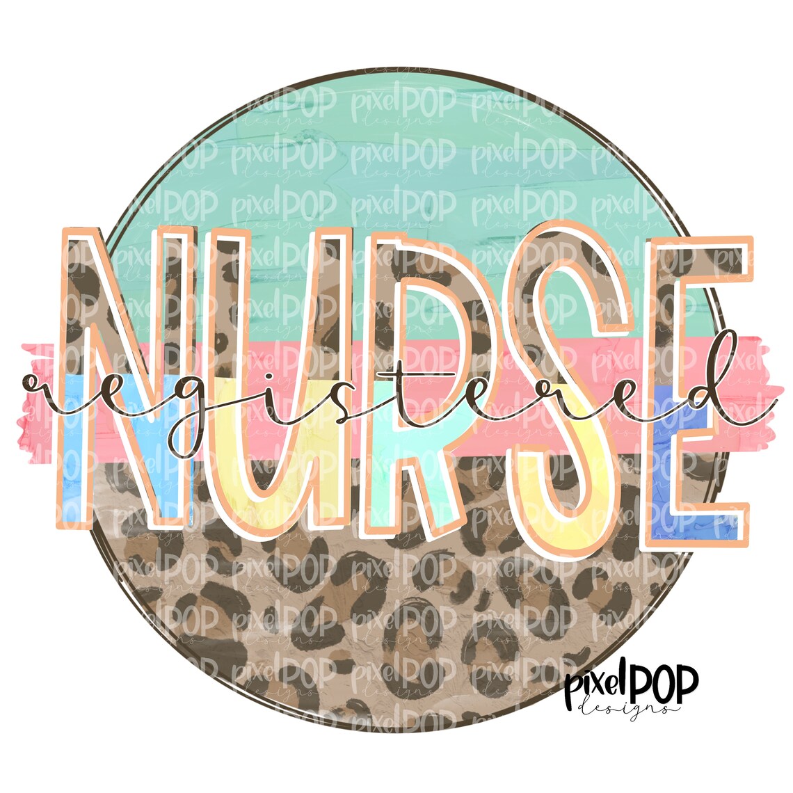 Registered Nurse RN Leopard and Mint PNG | Sublimation | Hand Drawn Art ...