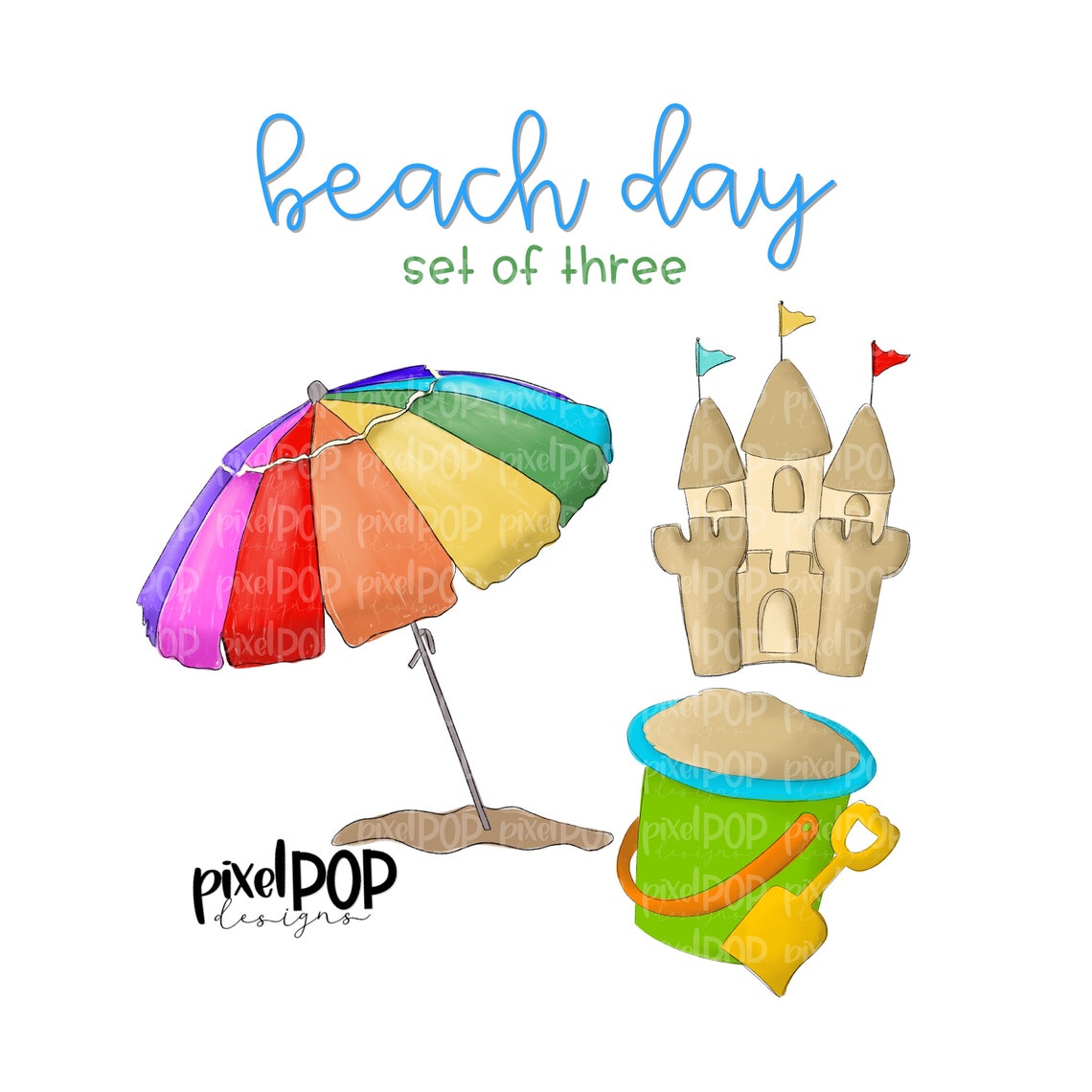 Beach Day Clip Art Set of Three PNG Beach Umbrella - Etsy