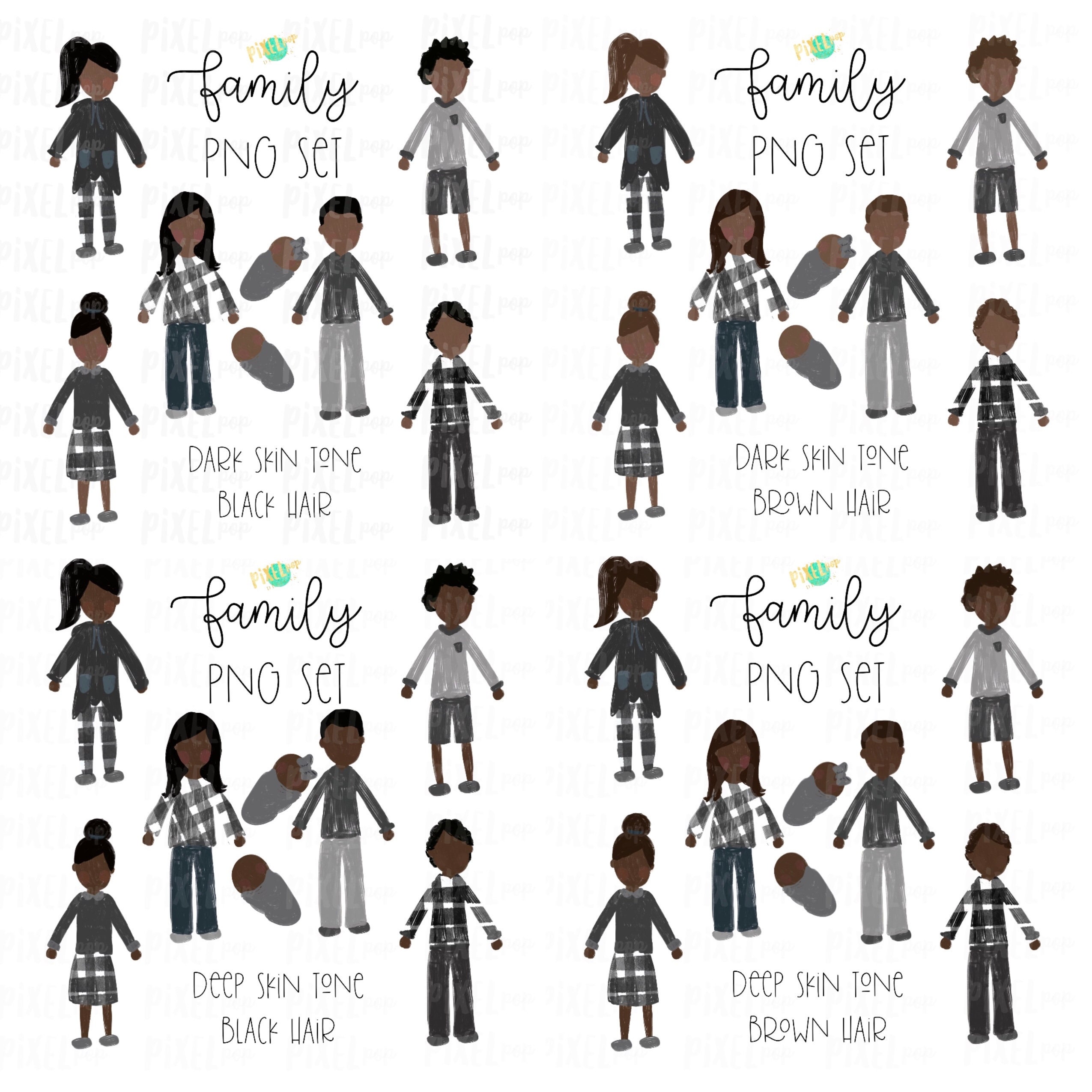 Original Stick People Figure Family Members BUNDLE SET (black/white ...