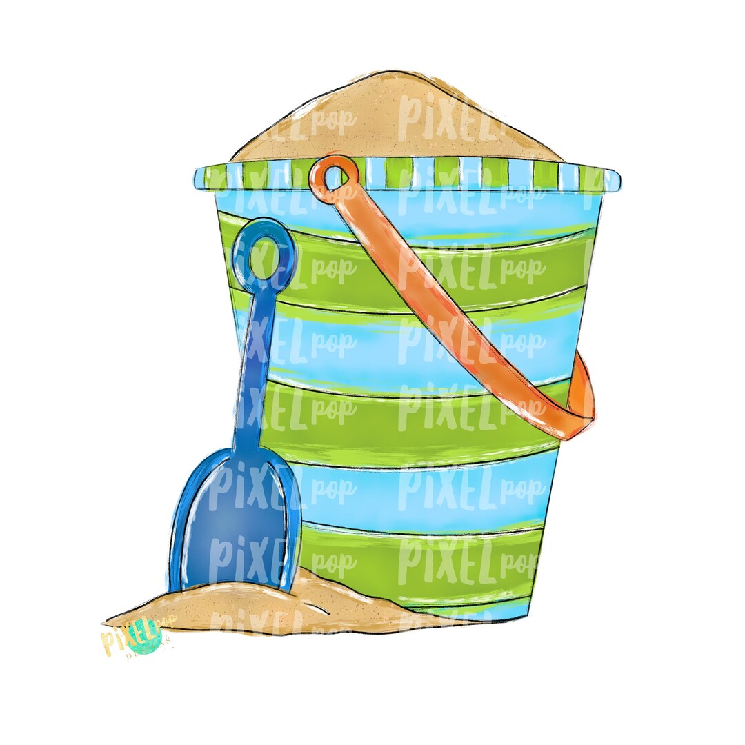 Sand Pail Blue Beach Art PNG Design | Beach Design | Hand Painted ...