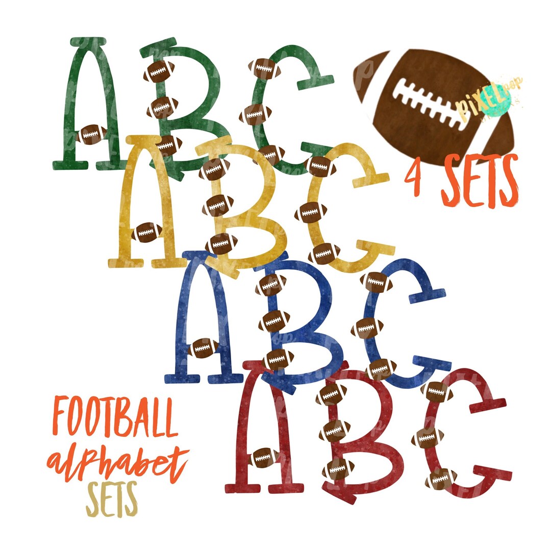 FOUR Football Alphabet Letter Sets | Alphapack Font | Clipart | Font ...