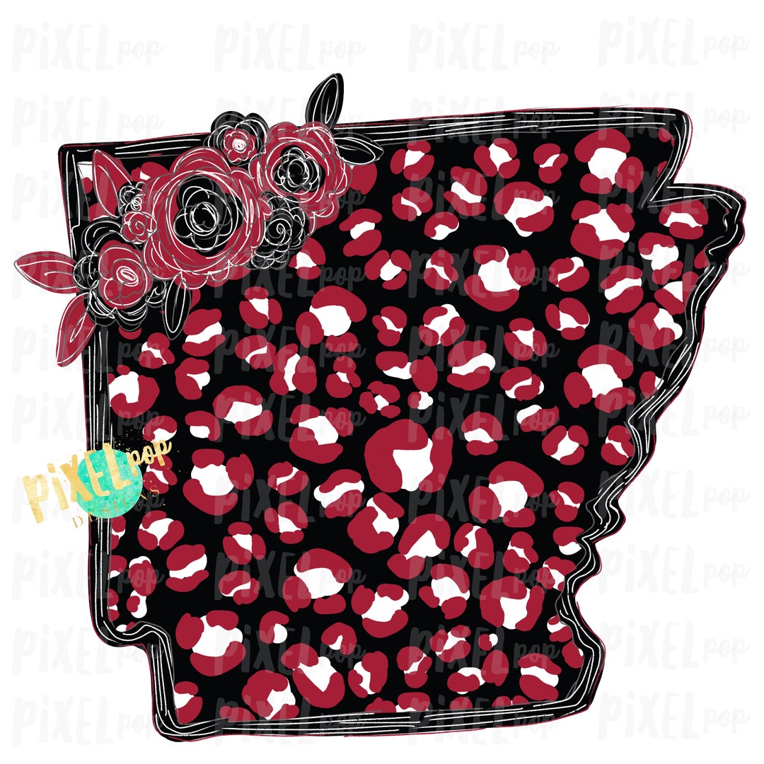 State of Arkansas Shape Red Black Leopard Flowers Digital Art PNG ...