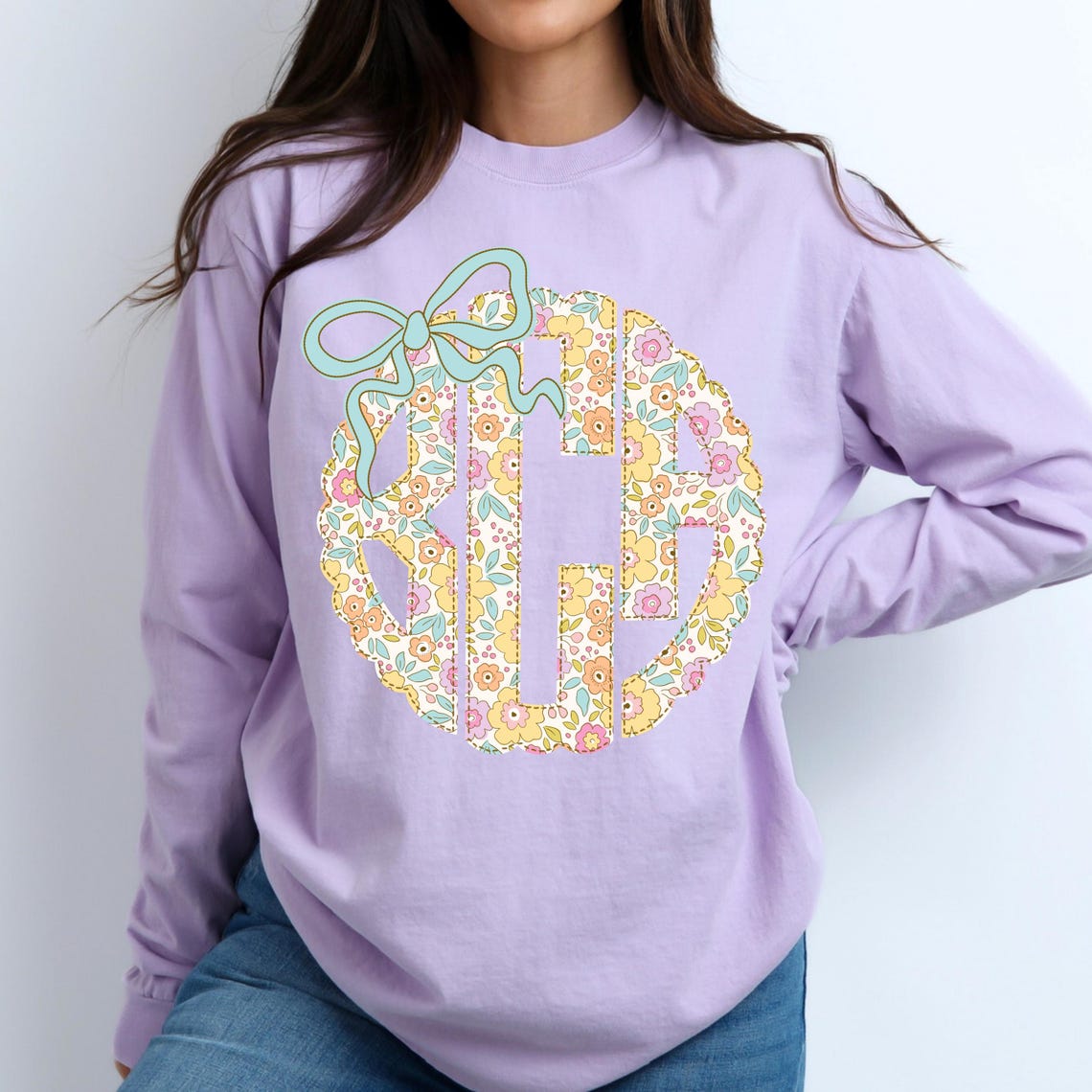 Pastel Floral Circle Monogram Set With Bows Coquette PNG Set Scalloped ...