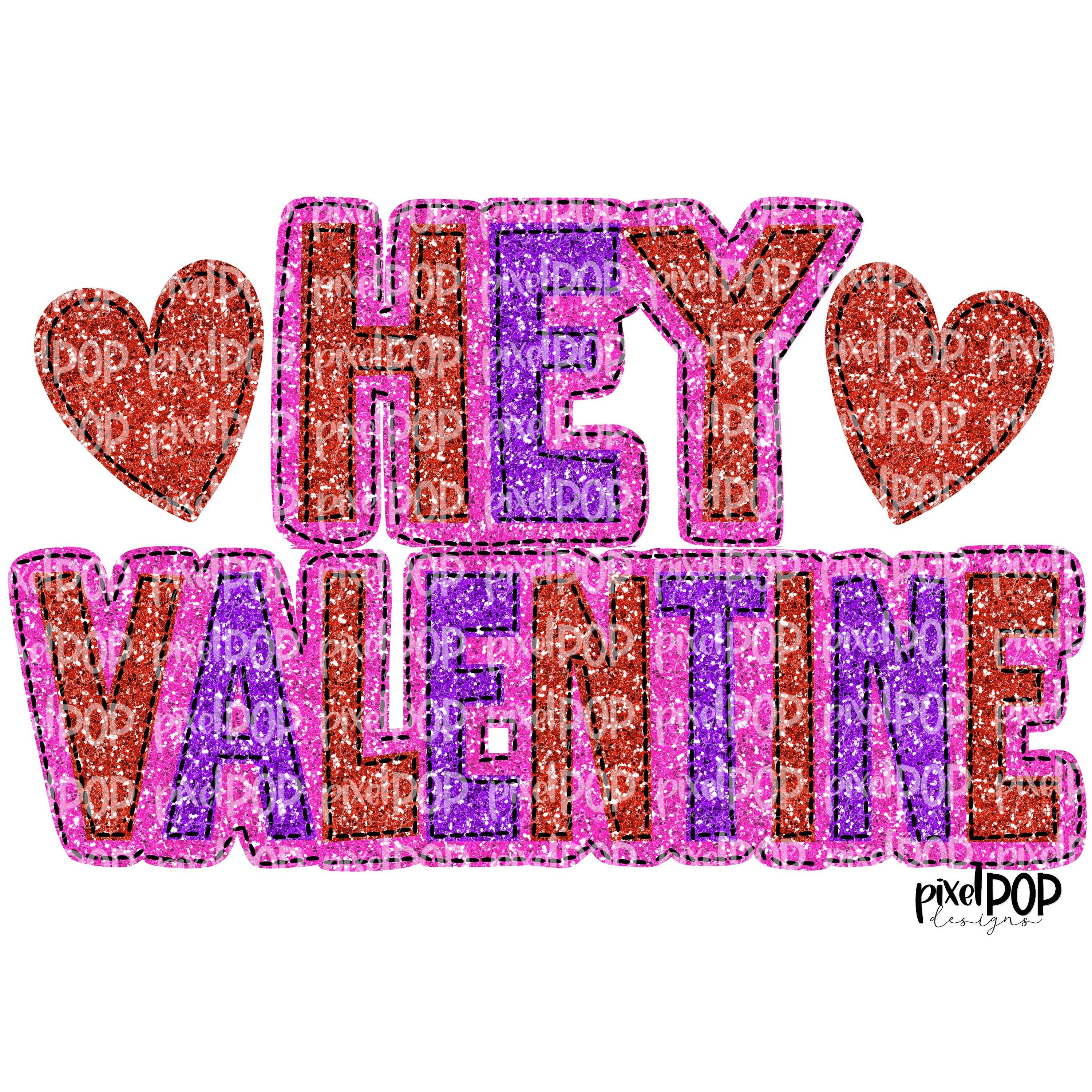 Hey Valentine Faux Glitter PNG Design Valentine's Day Heart for ...