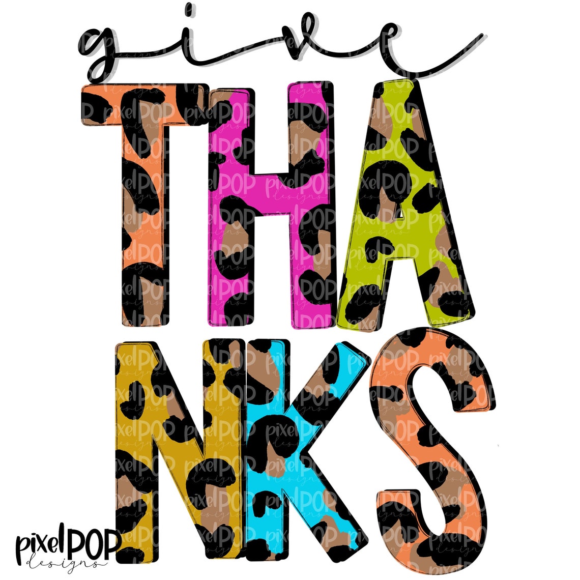 Give Thanks Leopard and Jewel Tones PNG Thanksgiving - Etsy