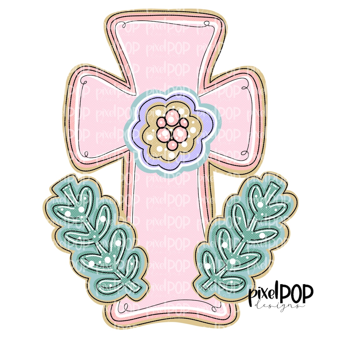 Simple Pink Cross With Flower PNG God Jesus Religious Christian PNG ...