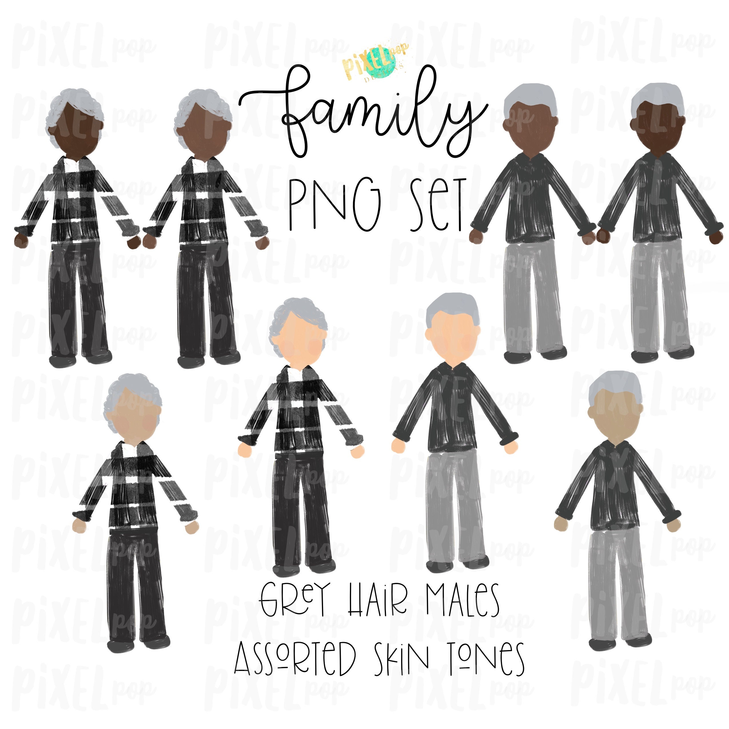 Assorted Grey Haired Males Stick People Figure Family Members | Etsy
