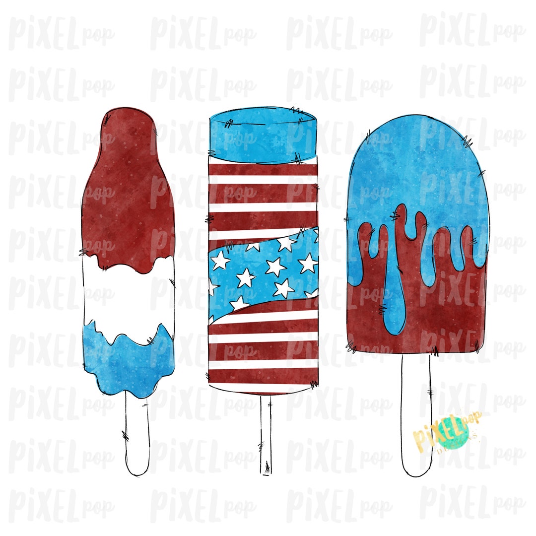 Classic Popsicles Red White Blue Watercolor Sublimation Design PNG ...