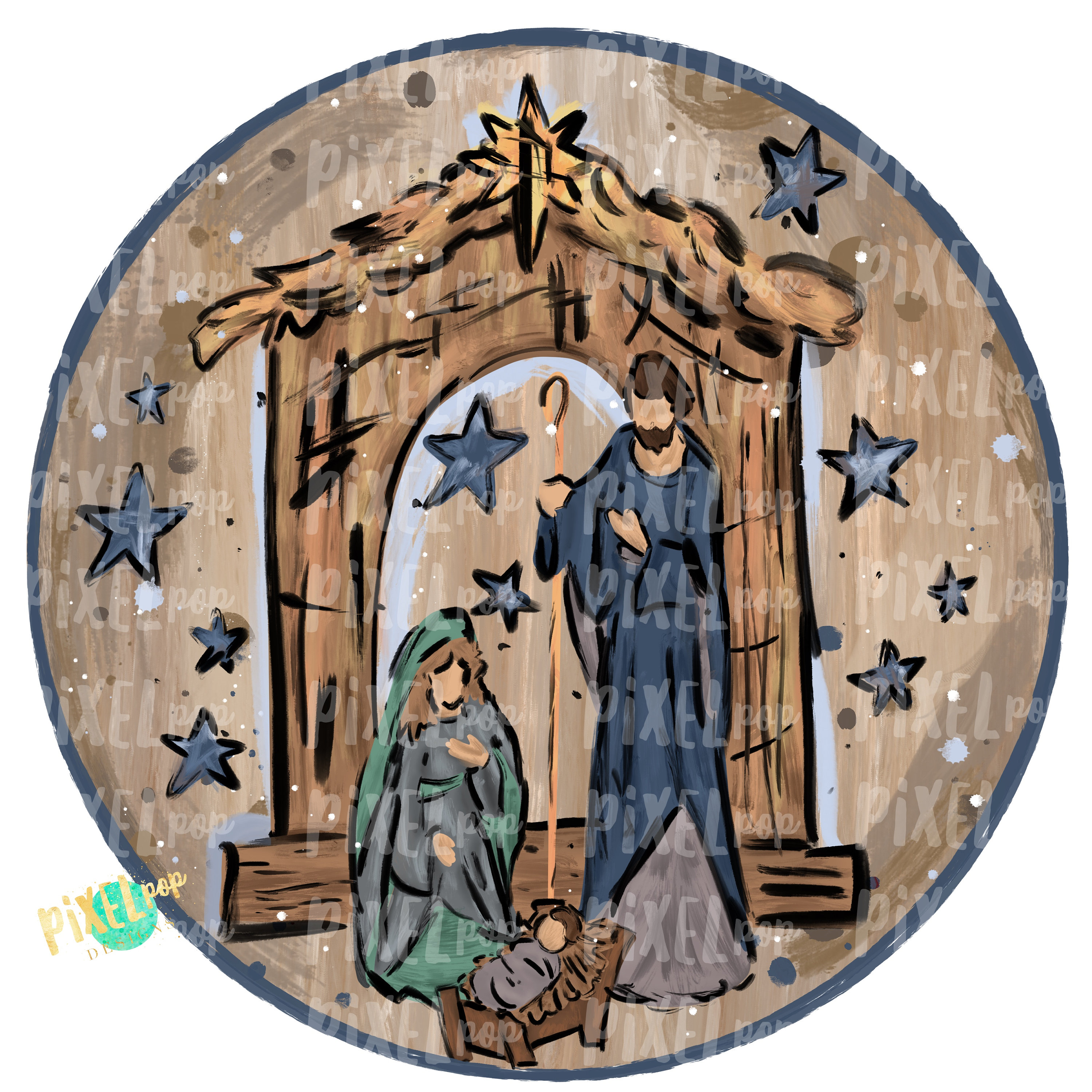 Nativity Circle Textured PNG Religious Art O Holy Night - Etsy