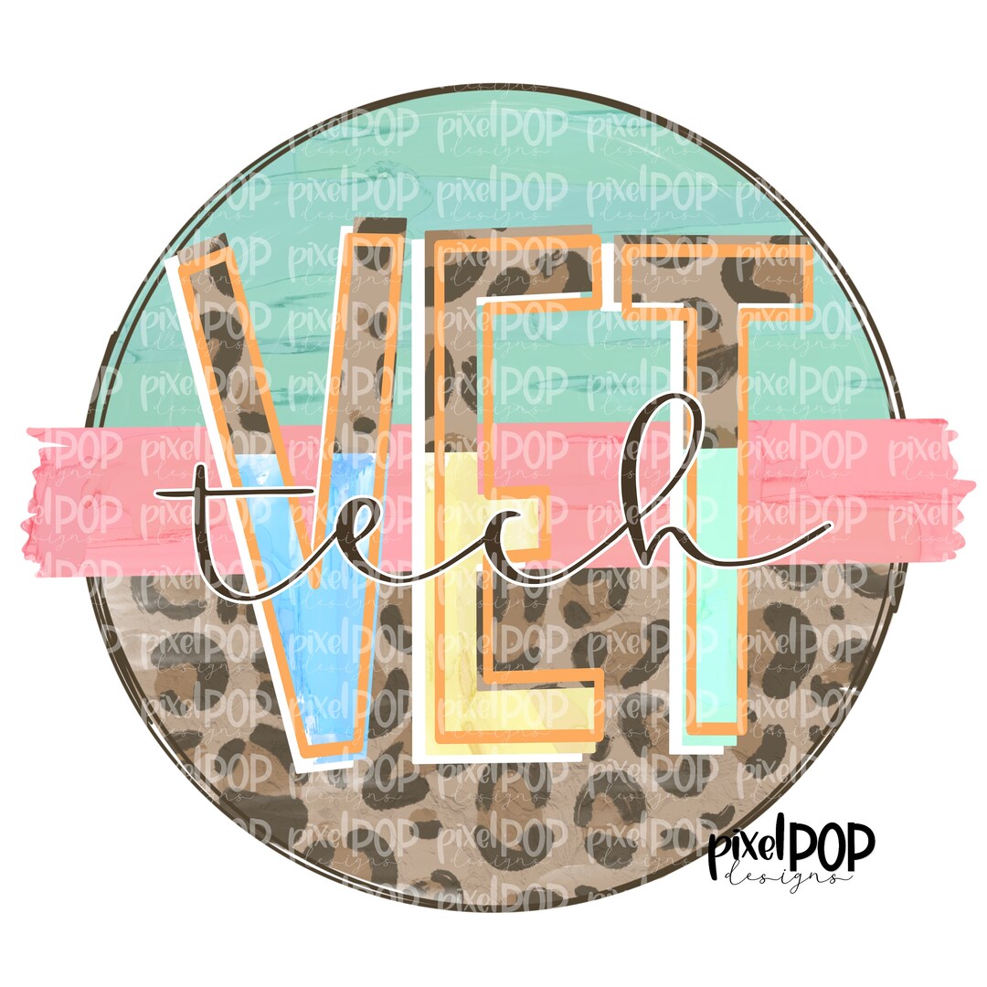 Vet Tech Veterinarian Leopard and Mint Design | Vet Design | Hand Drawn ...