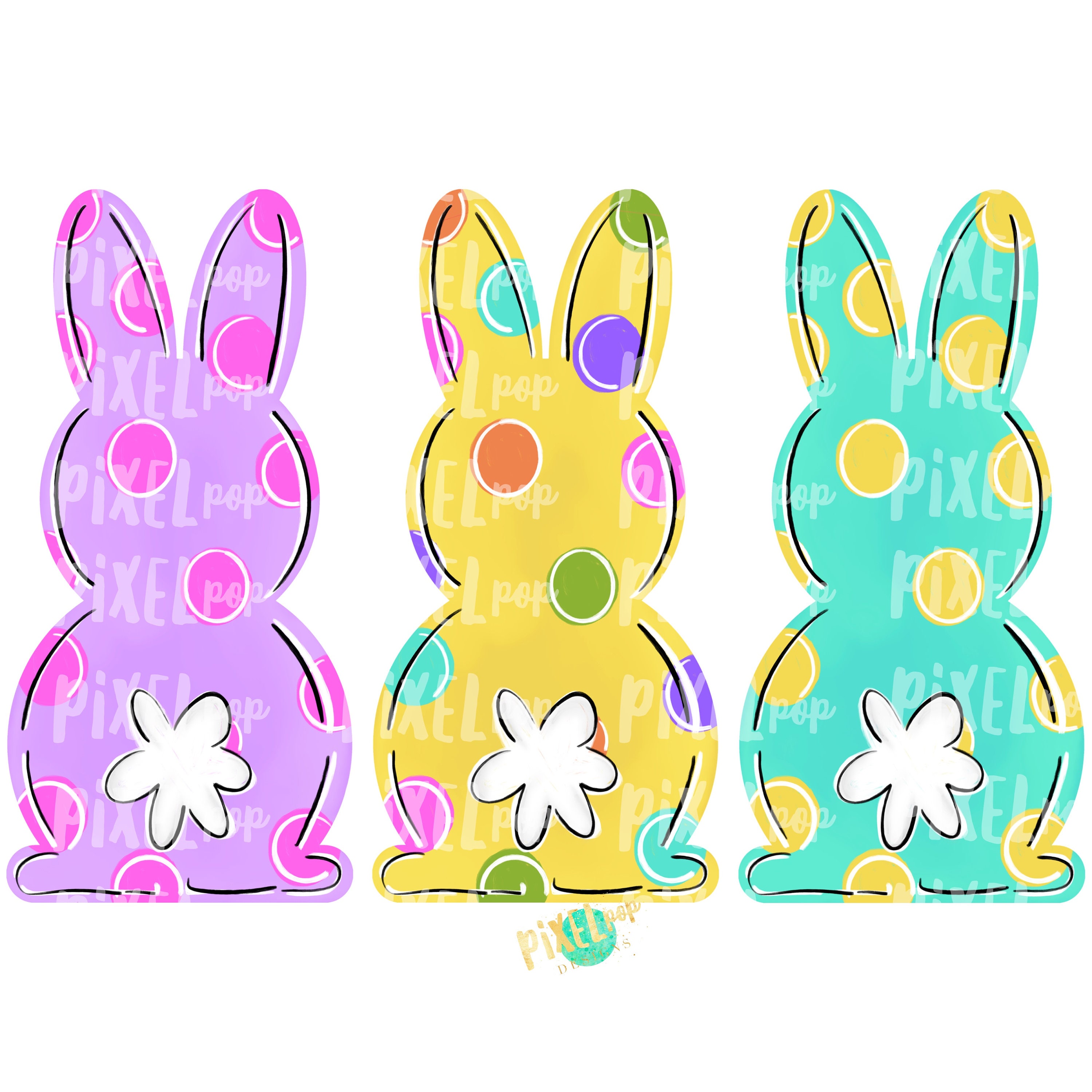 Bunny Back Trio Easter PNG Easter Bunny Easter Rabbit - Etsy