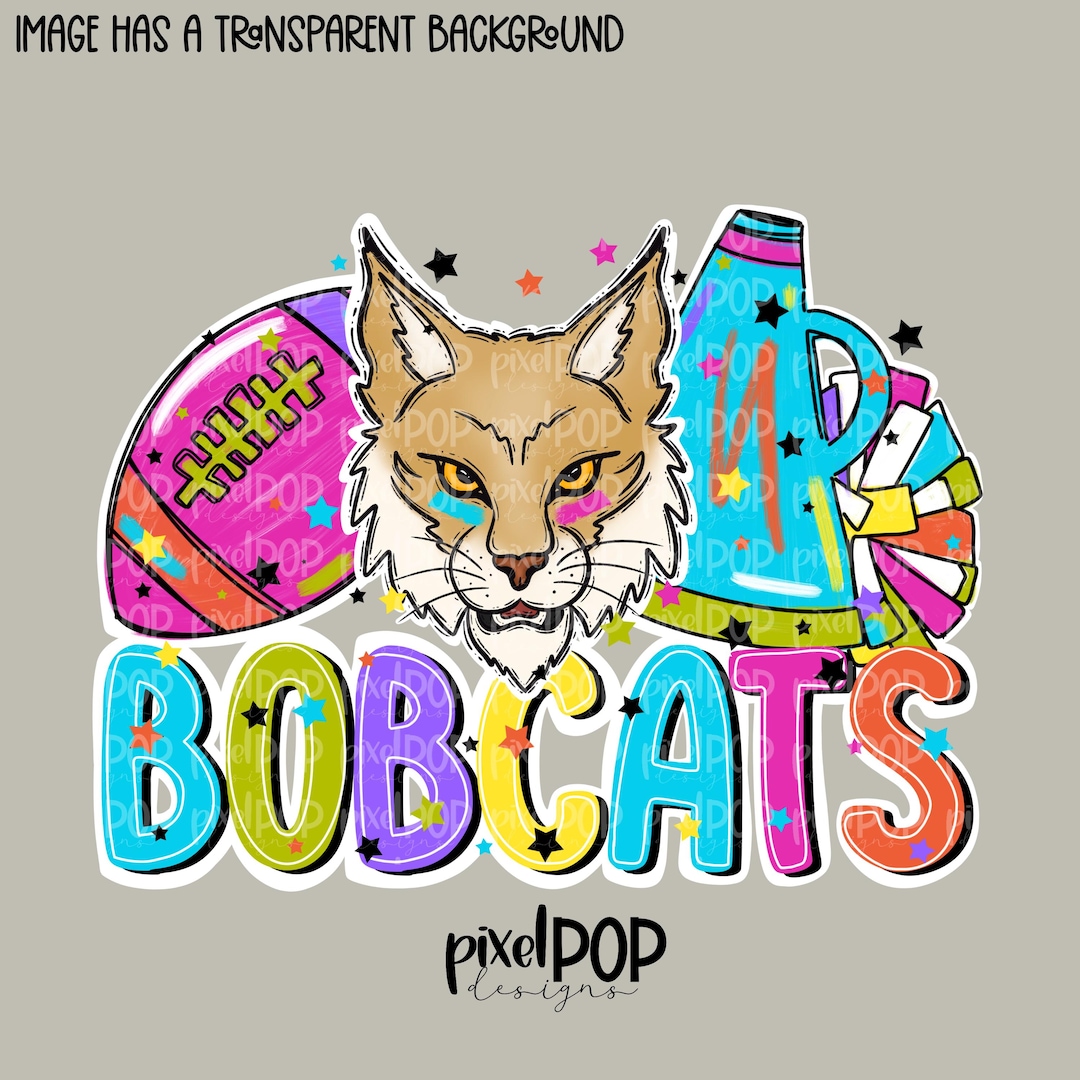 Football and Poms Cheer Bright Bobcats PNG | School Mascot Digital ...