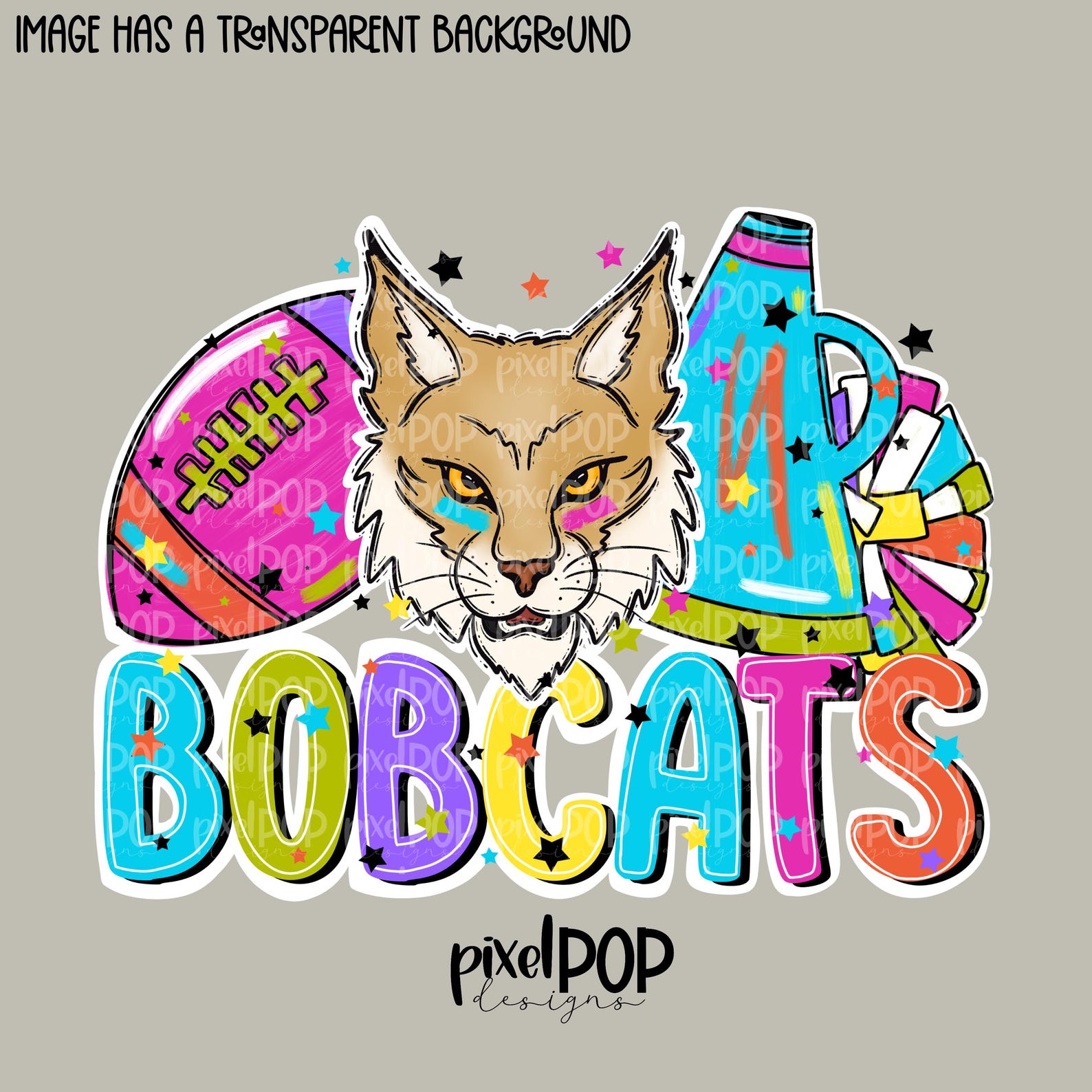 Football and Poms Cheer Bright Bobcats PNG | School Mascot Digital ...