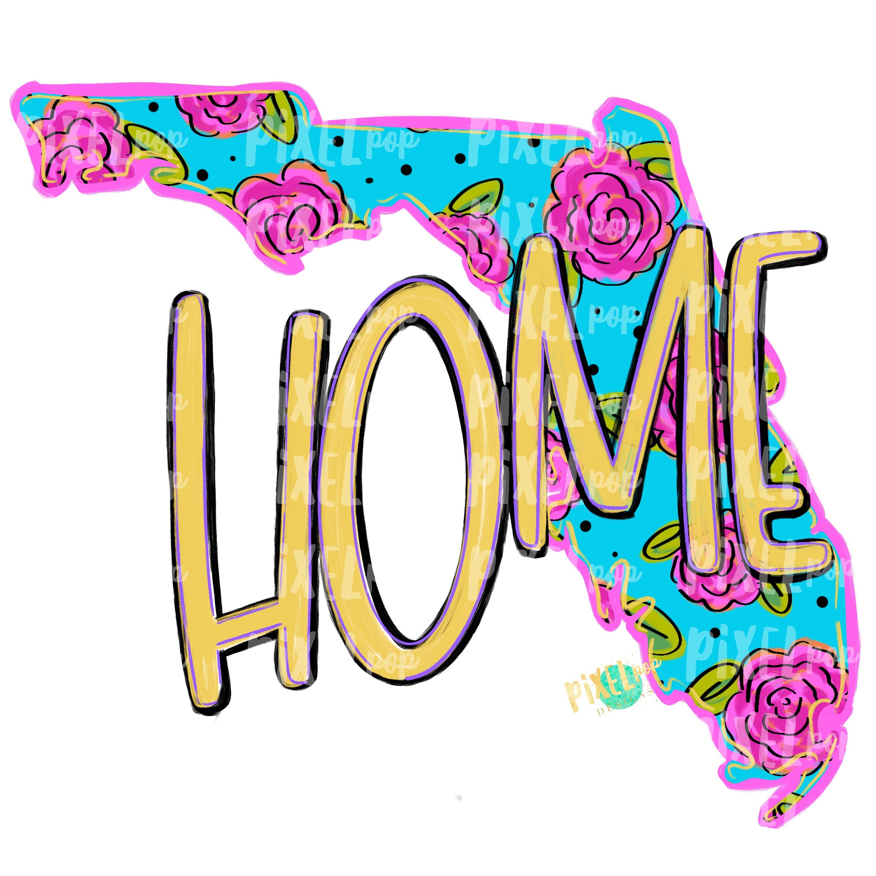 State of Florida Shape Home Floral PNG | Florida State | Home State ...