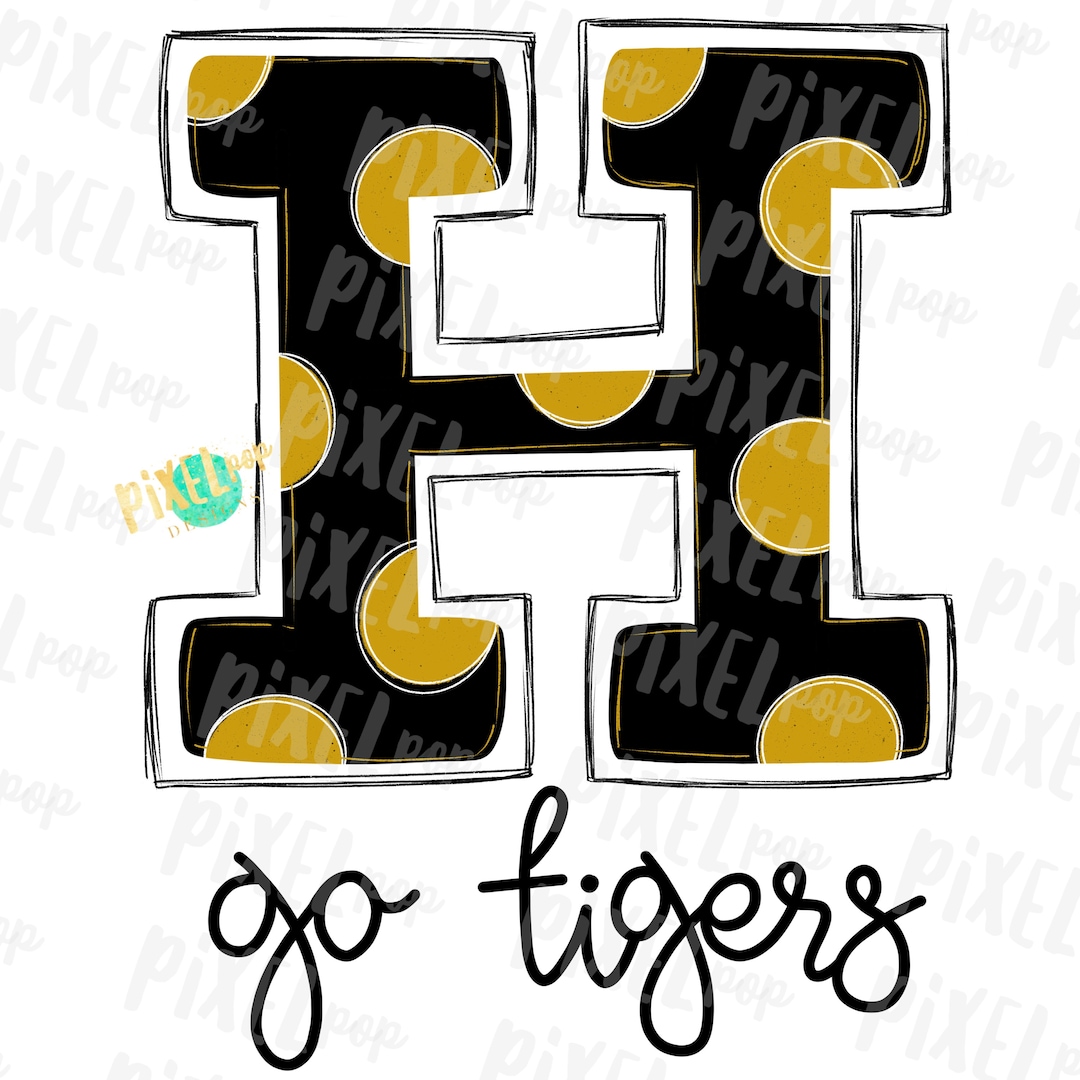 Sketch Letter H Tigers Black Gold School Spirit Art PNG | Sublimation ...