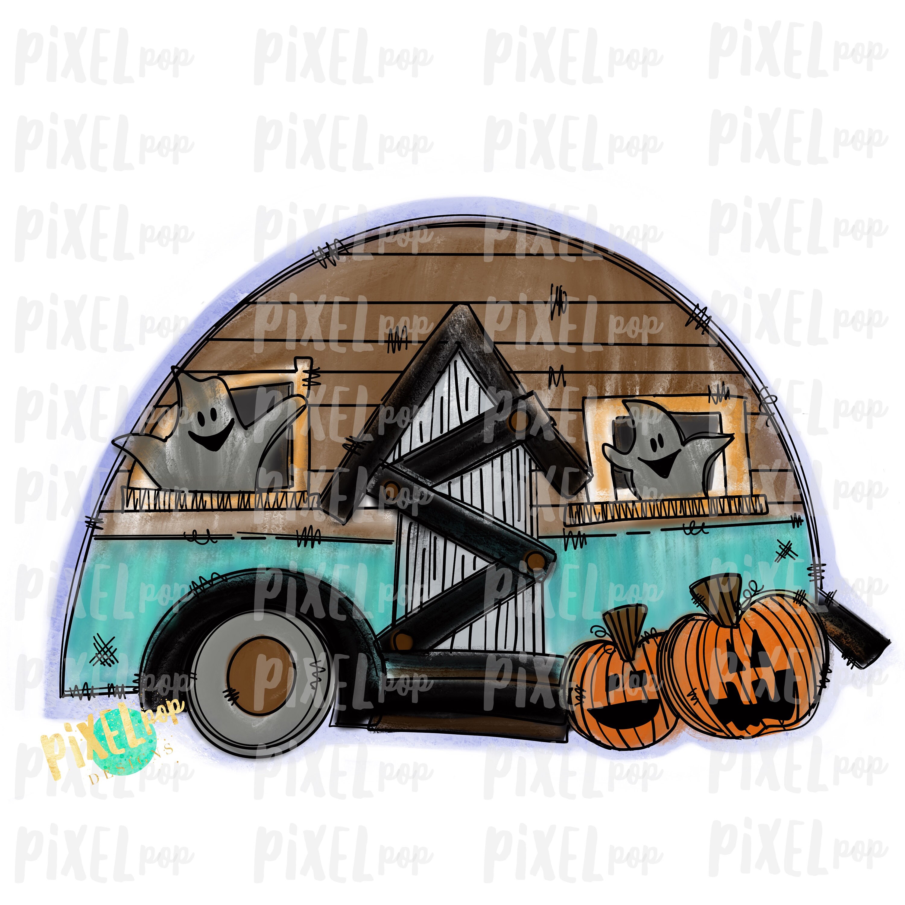 Haunted Ghost Camper Halloween Sublimation PNG Hand Drawn | Etsy
