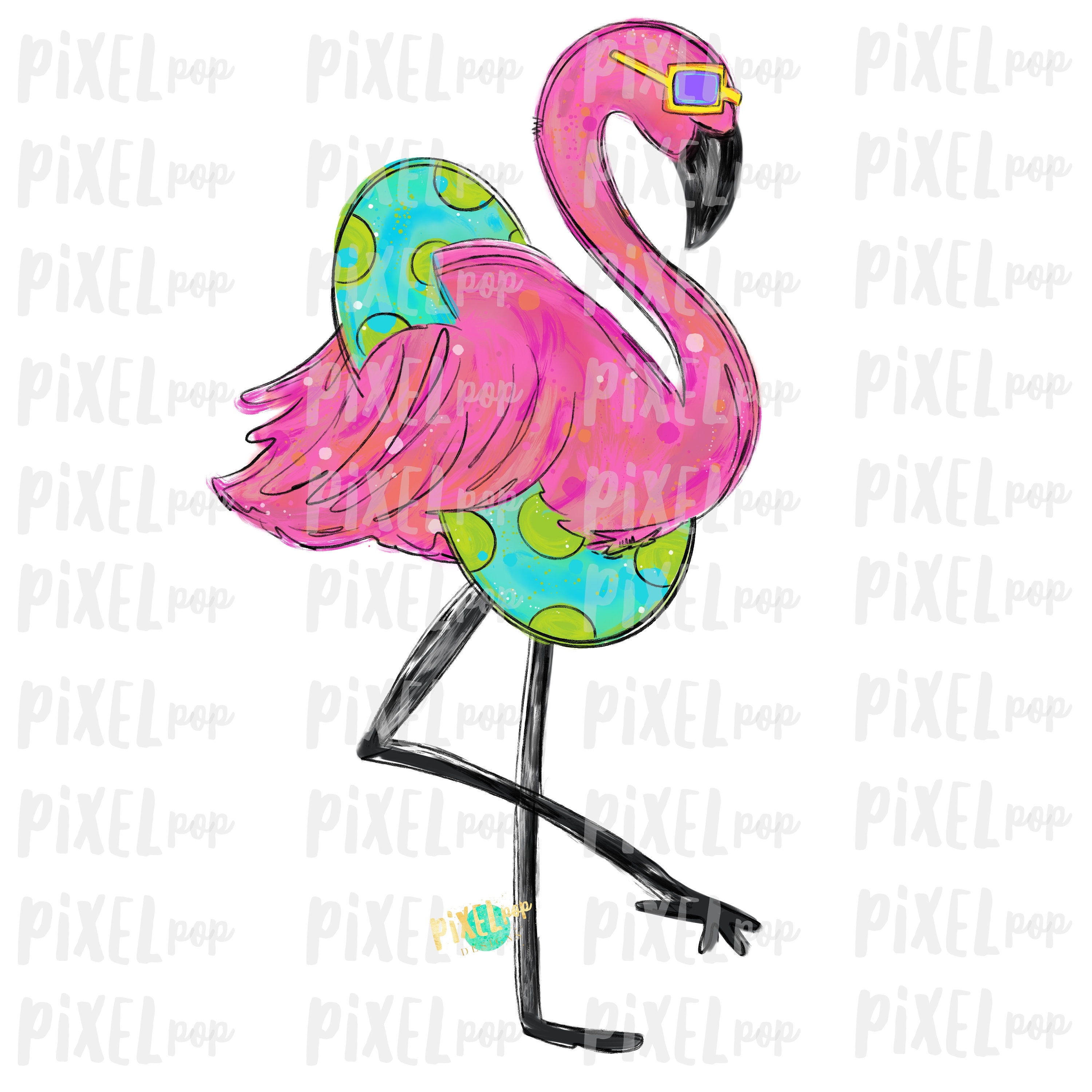 Flamingo With Pool Float PNG | Pink Flamingo Sublimation | Hand Painted ...