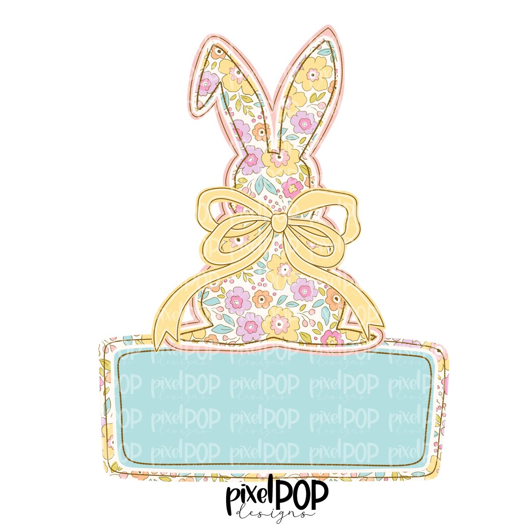 Pastel Floral Bunny With Name Plaque Loppy Bow Coquette Easter PNG ...