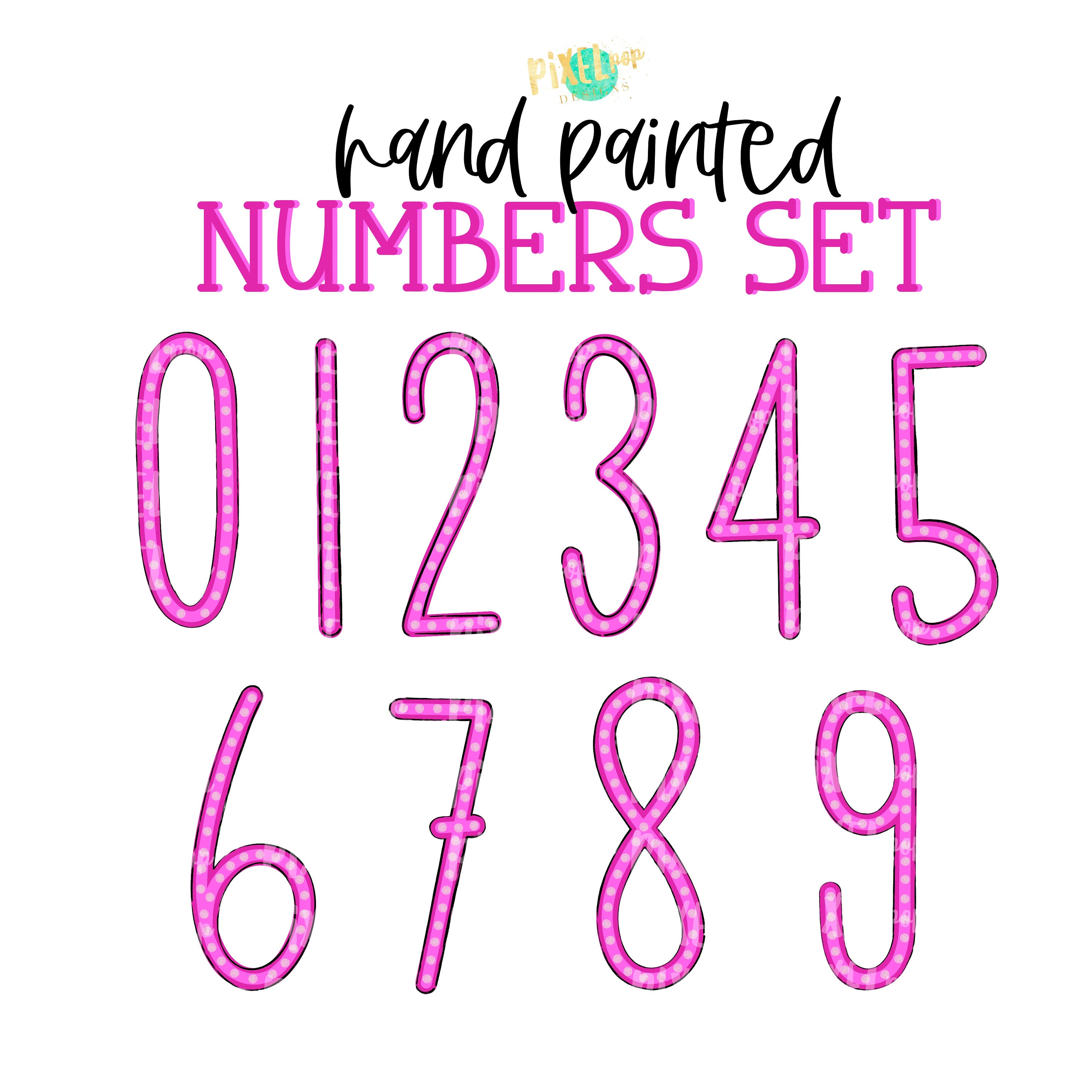 Pink Dot Hand Painted Numbers PNG Set of 10 Number Set | Etsy