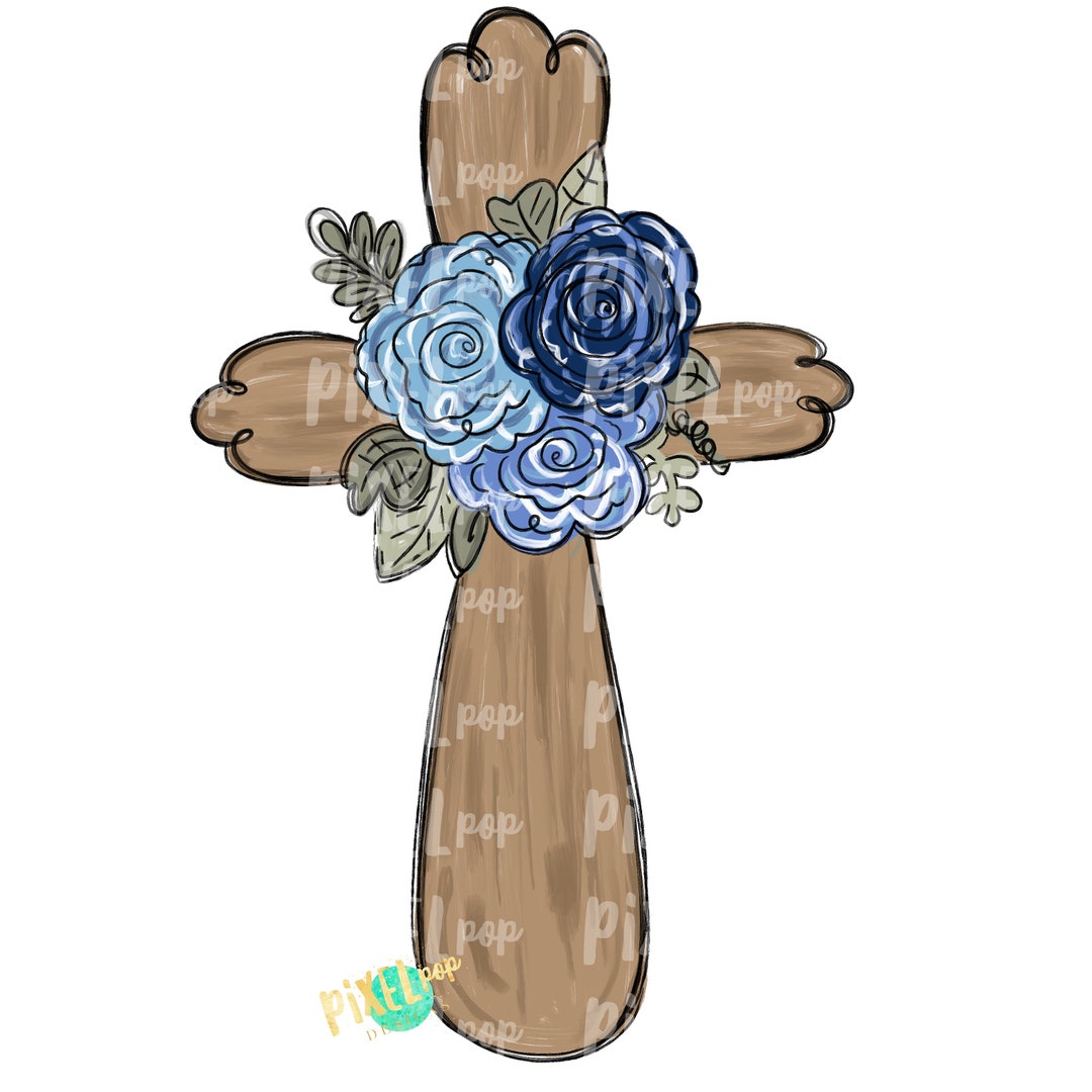 Cross With Blue Flowers PNG | Cross | Cross Clip Art | Religious Art ...