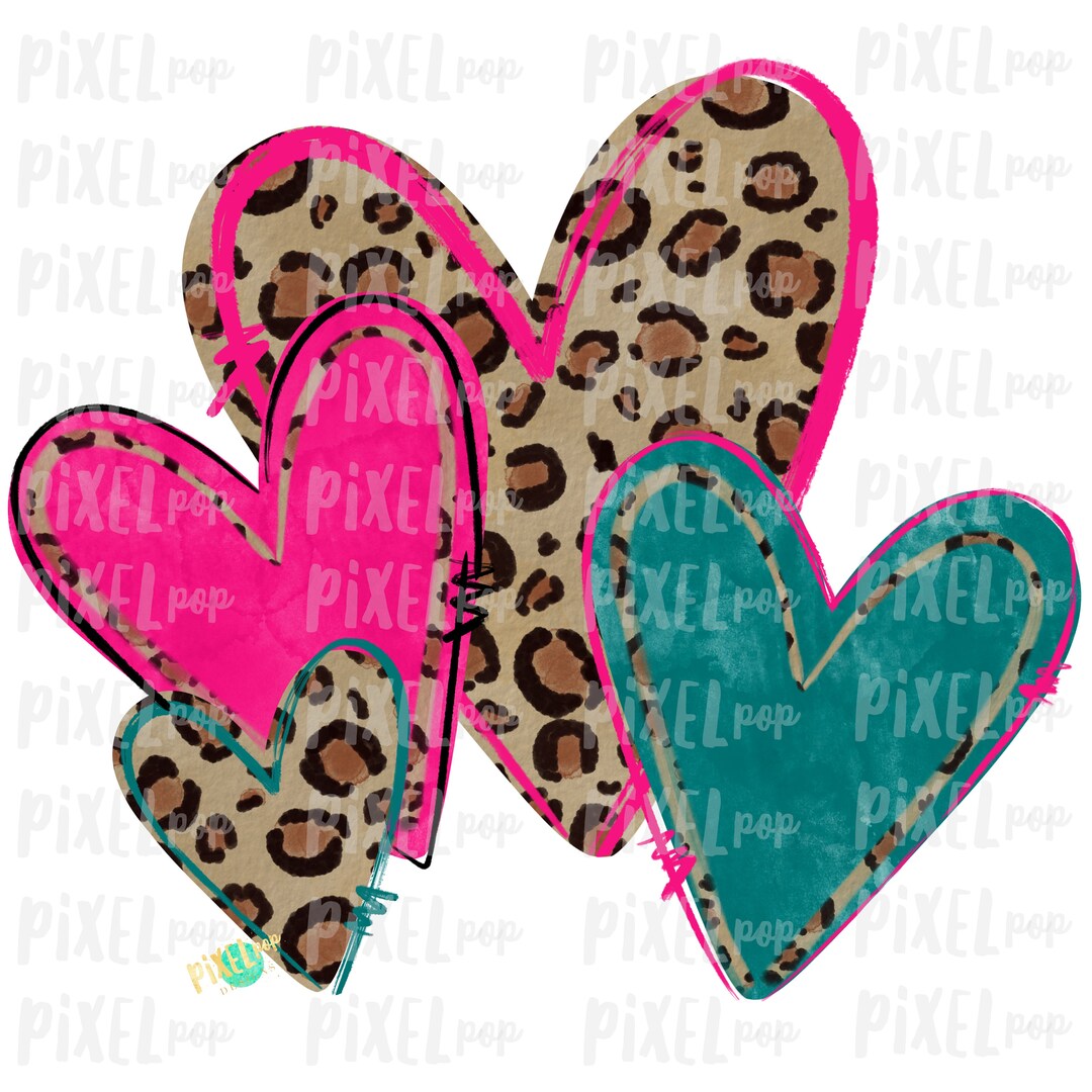 Leopard Print Hearts Pink and Turquoise Valentine PNG | Valentine ...