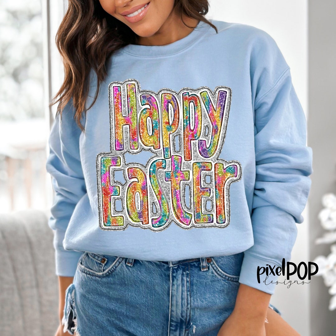 Happy Easter Colorful Faux Glitter Sparkle Easter PNG | Bunny | Tie Dye ...