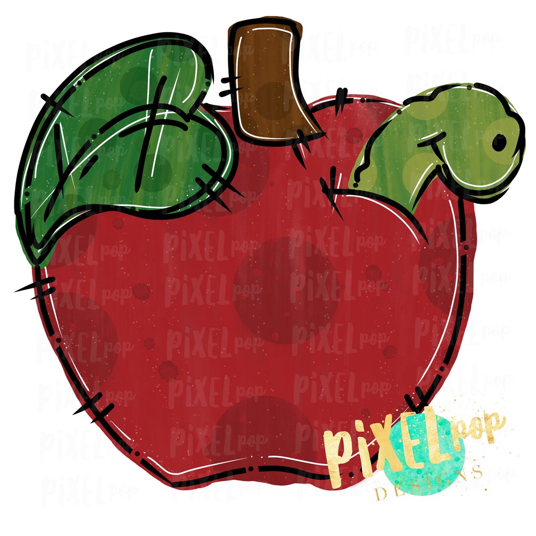 Apple Worm Teacher PNG Sublimation Design | Hand Drawn Sublimation ...