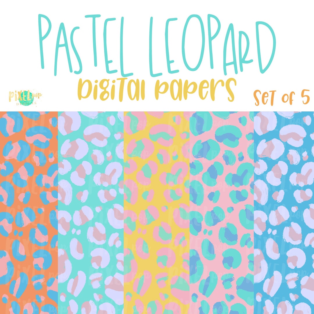 Pastel Leopard Print Digital Paper Set of Five PNG | Hand Painted Art ...