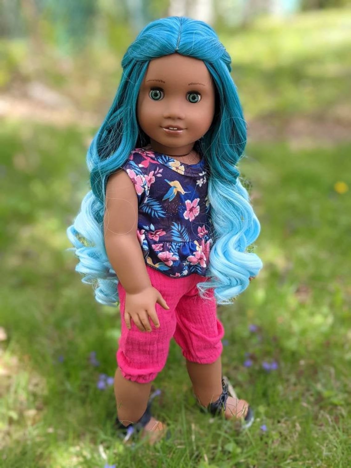 Blythe OOAK Custom African American Girl Doll Teal Ombre Curly | Etsy
