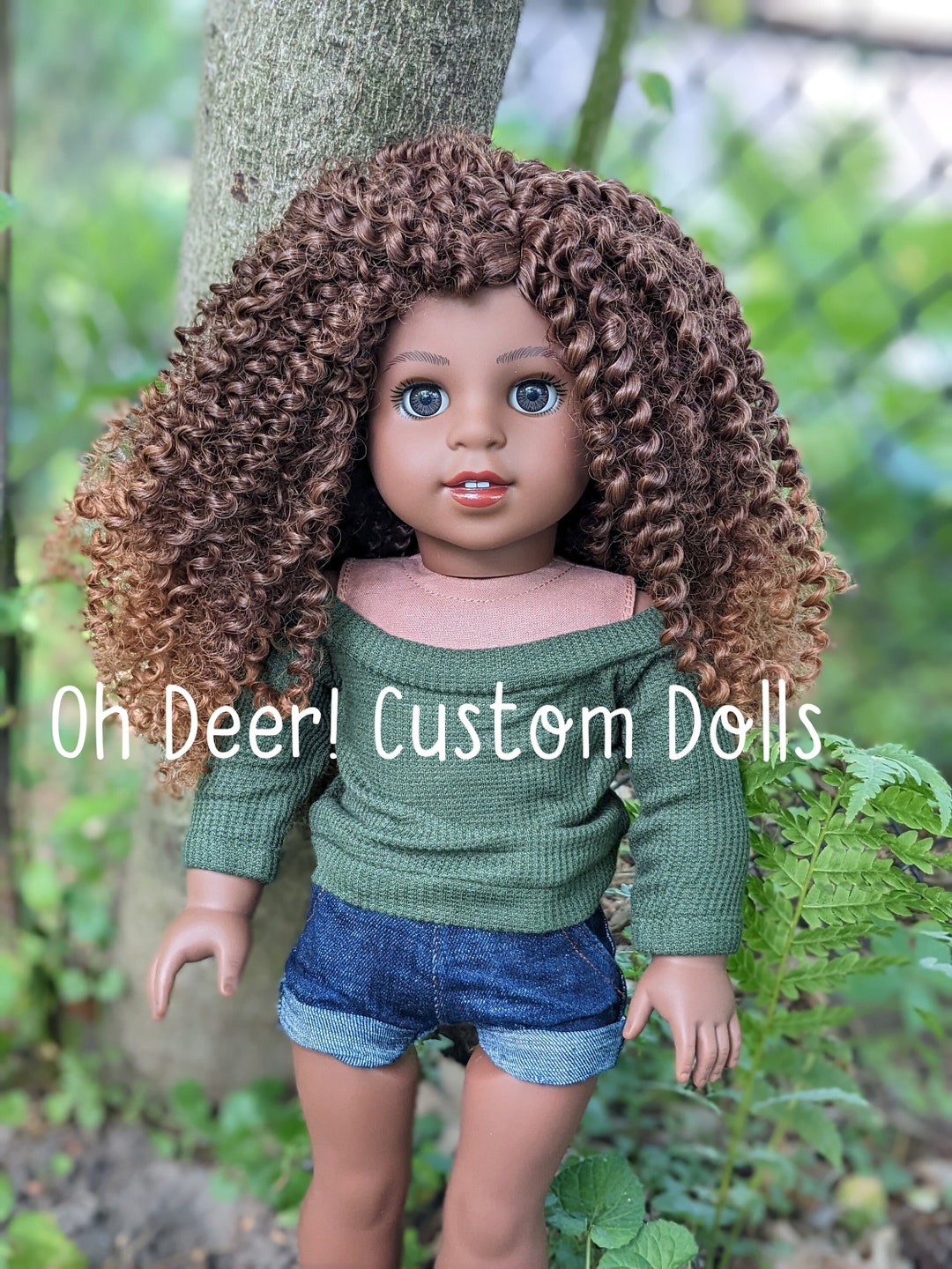 OOAK Custom American Girl Doll Mel Curly Brown Hair Brown Decal Eyes ...