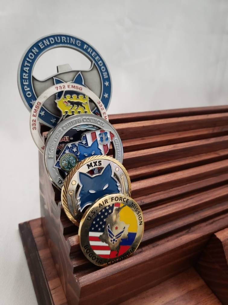 4 Row Challenge Coin Rack With Personalized Plate. Great Gift for ...