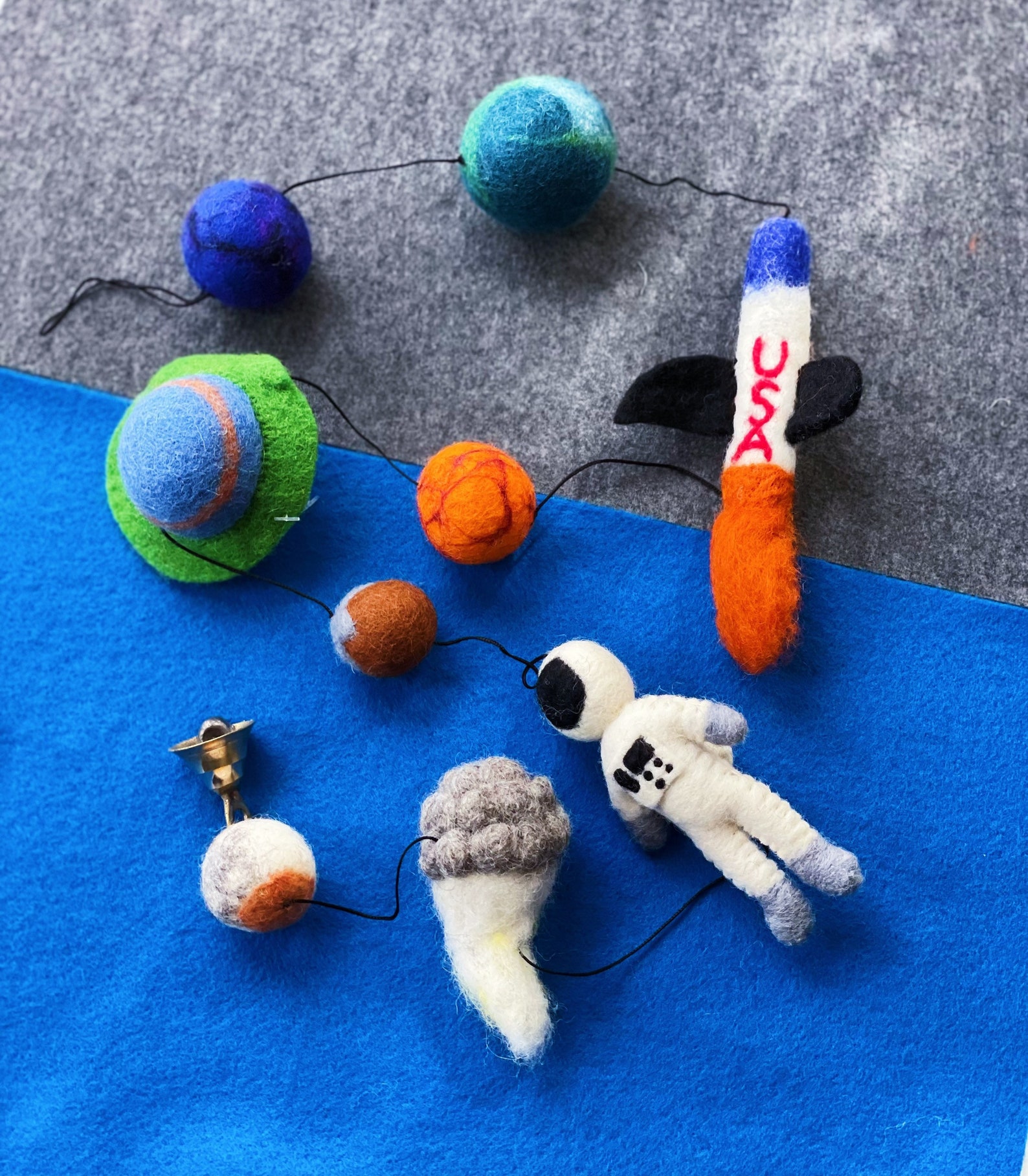Space Wool Felt Garland | Astronaut Felt Garland | Solar System Garland ...
