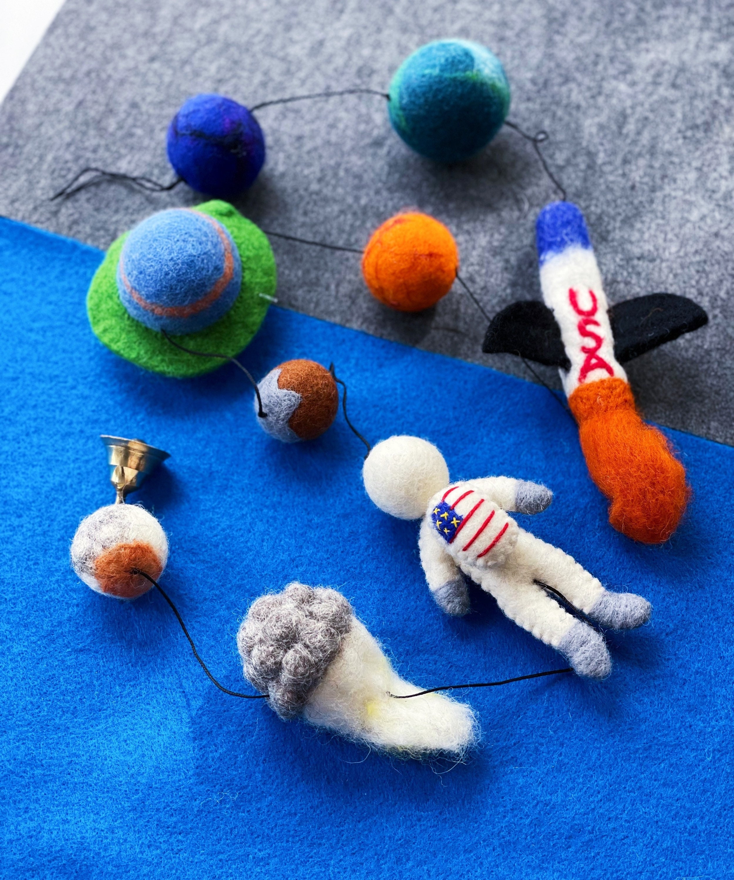 Space Wool Felt Garland | Astronaut Felt Garland | Solar System Garland ...