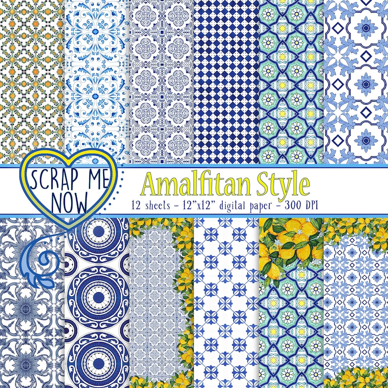 12 x 12 300 DPI Amalfi Coast style Digital Paper | Etsy