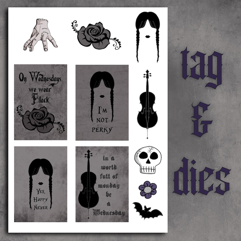 Wednesday Digital Paper in 12 Different Patterns Suitable for ...