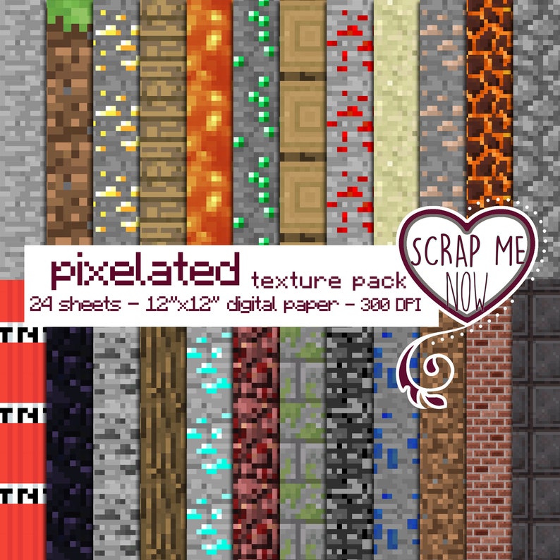 Digital Paper Pixelated Pack Minecraft Styile With 24 Textures Suitable ...