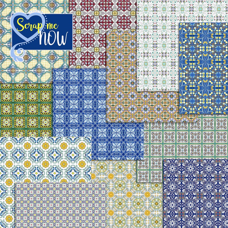Amalfi Coast Tiles 12 x12 300dpi Digital paper | Etsy