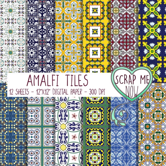 Amalfi Coast Tiles 12 x12 300dpi Digital paper | Etsy