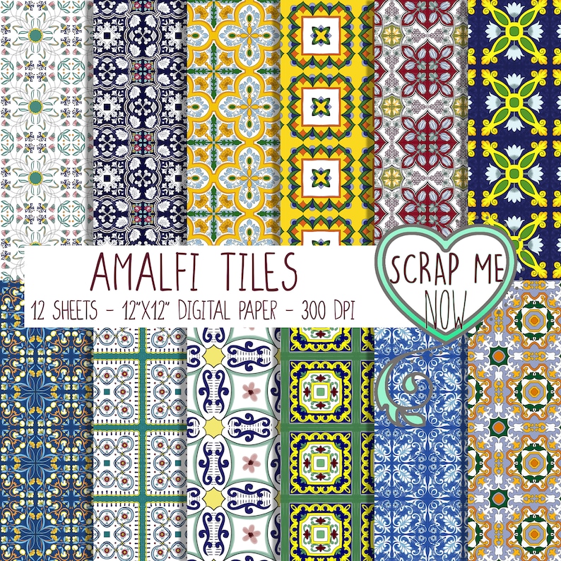 Amalfi Coast Tiles - 12 "x12" 300dpi - Digital Paper for Scrapbooking ...