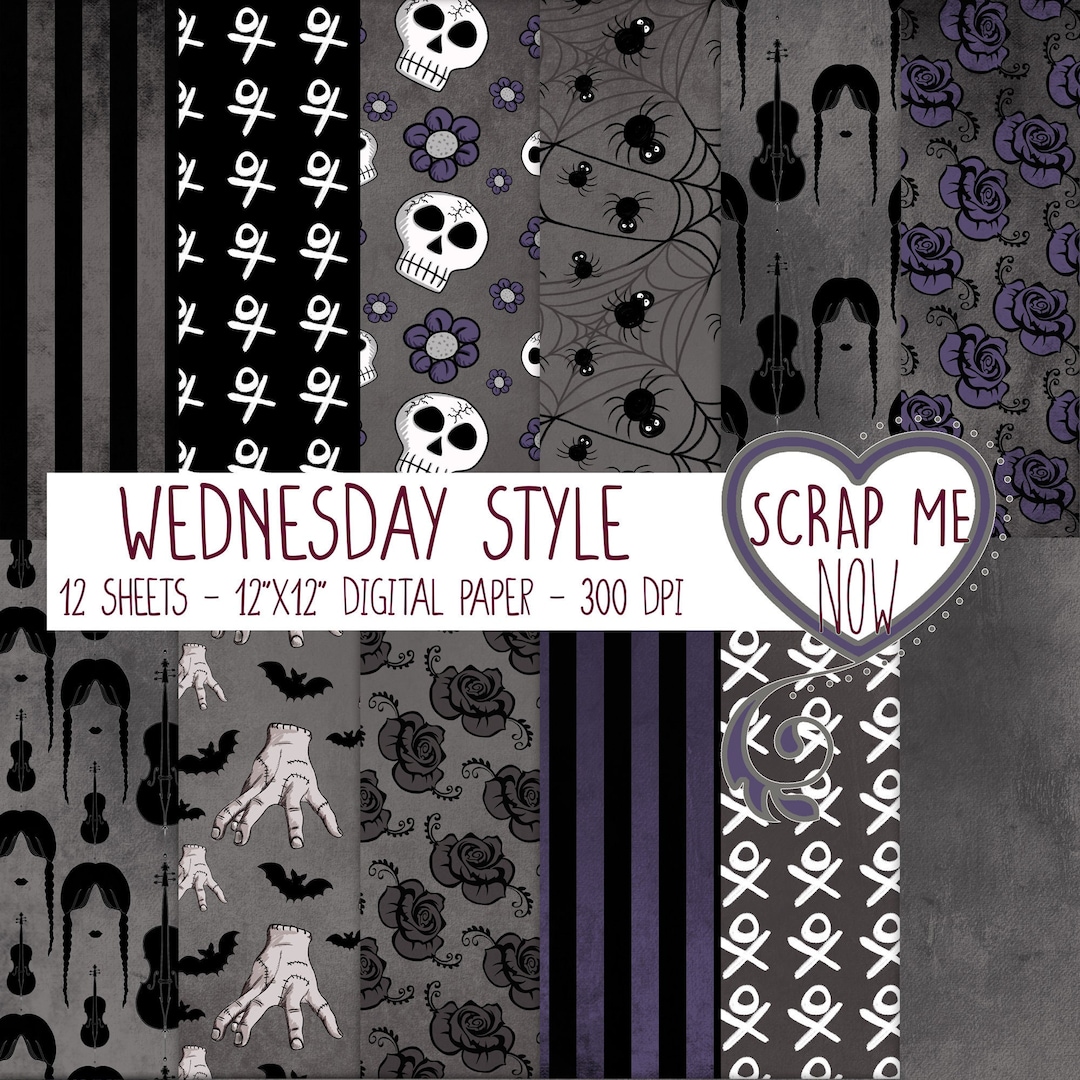 Wednesday Digital Paper in 12 Different Patterns Suitable for ...