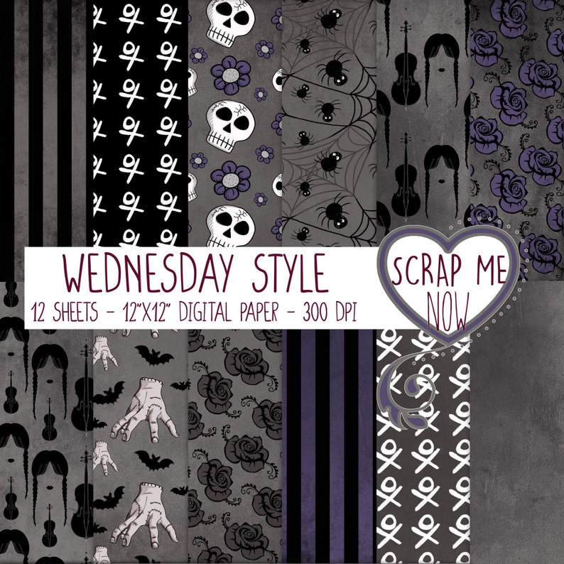 Wednesday Digital Paper in 12 Different Patterns Suitable for ...