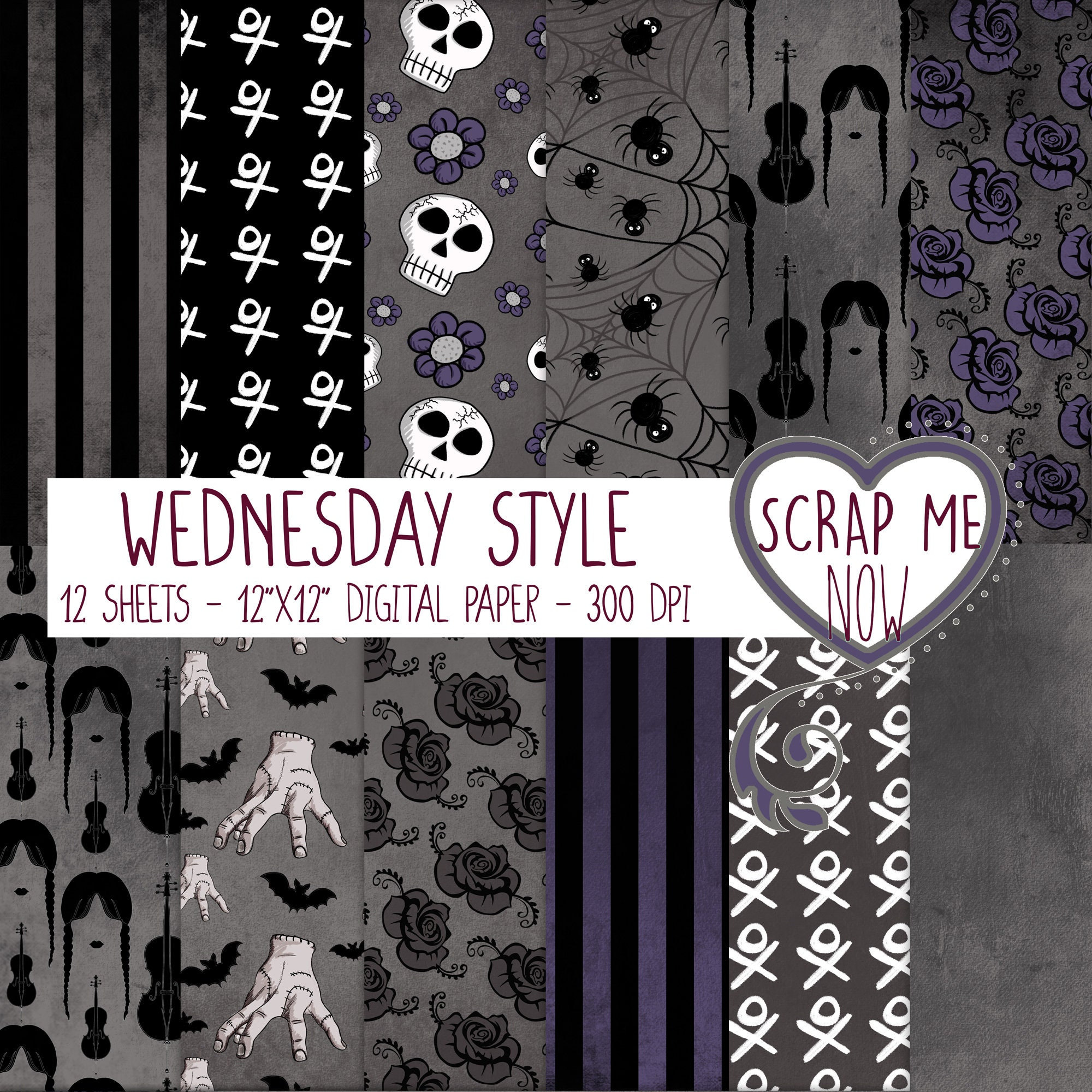 Wednesday Digital Paper in 12 Different Patterns Suitable for ...